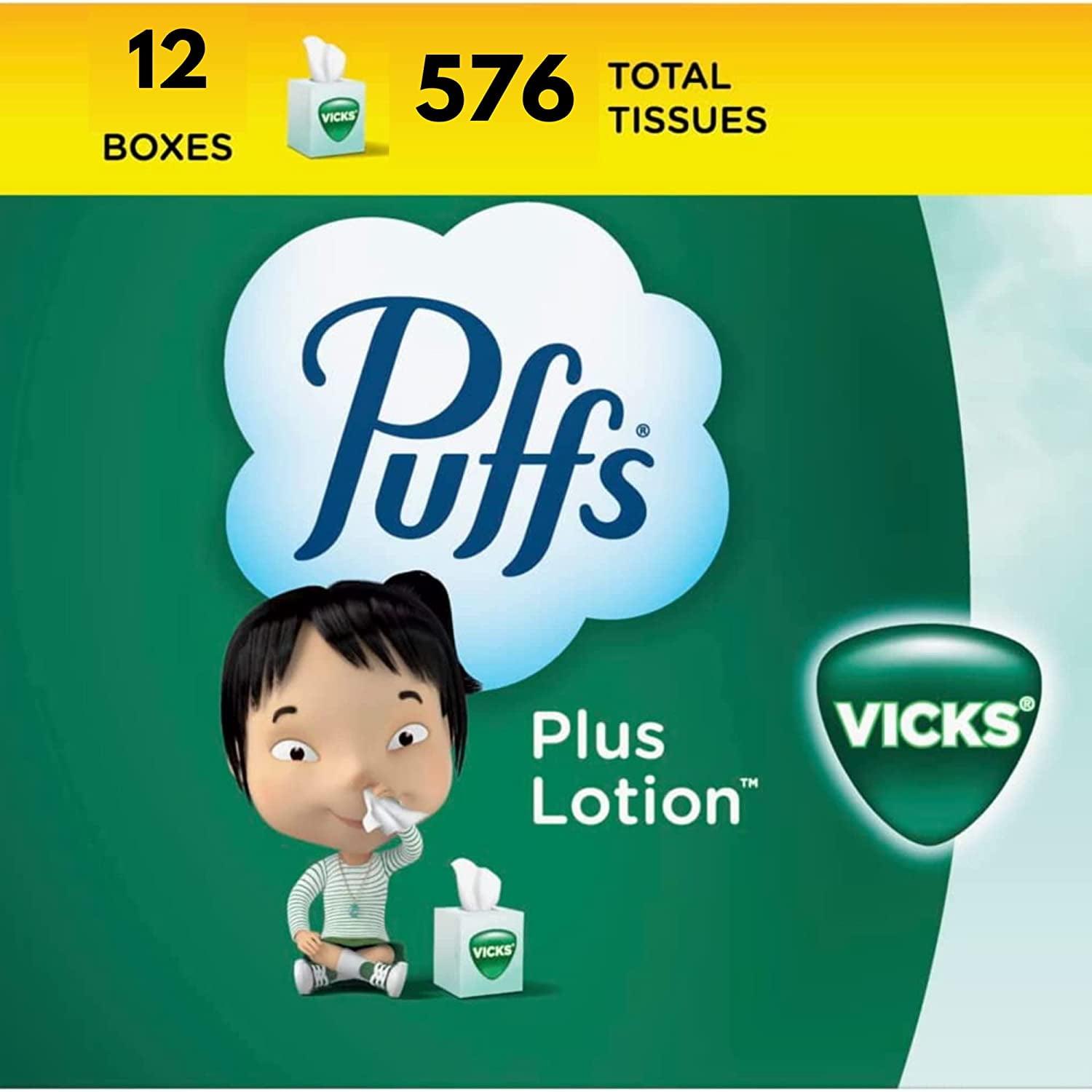 Puff Plus Lotion Vicks Facial Tissue 12 Cubes | Soft Lotion Tissues | Nose Friendly Tissues (48 ...
