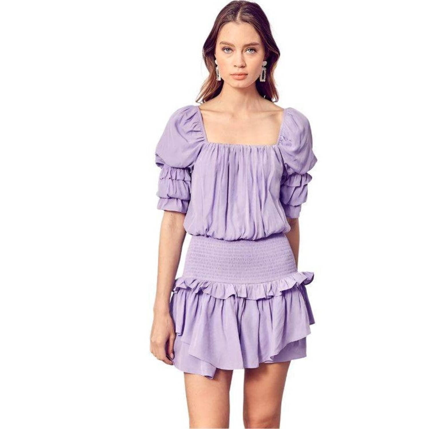 Puff Sleeve Smocked Waist Romper - Walmart.com