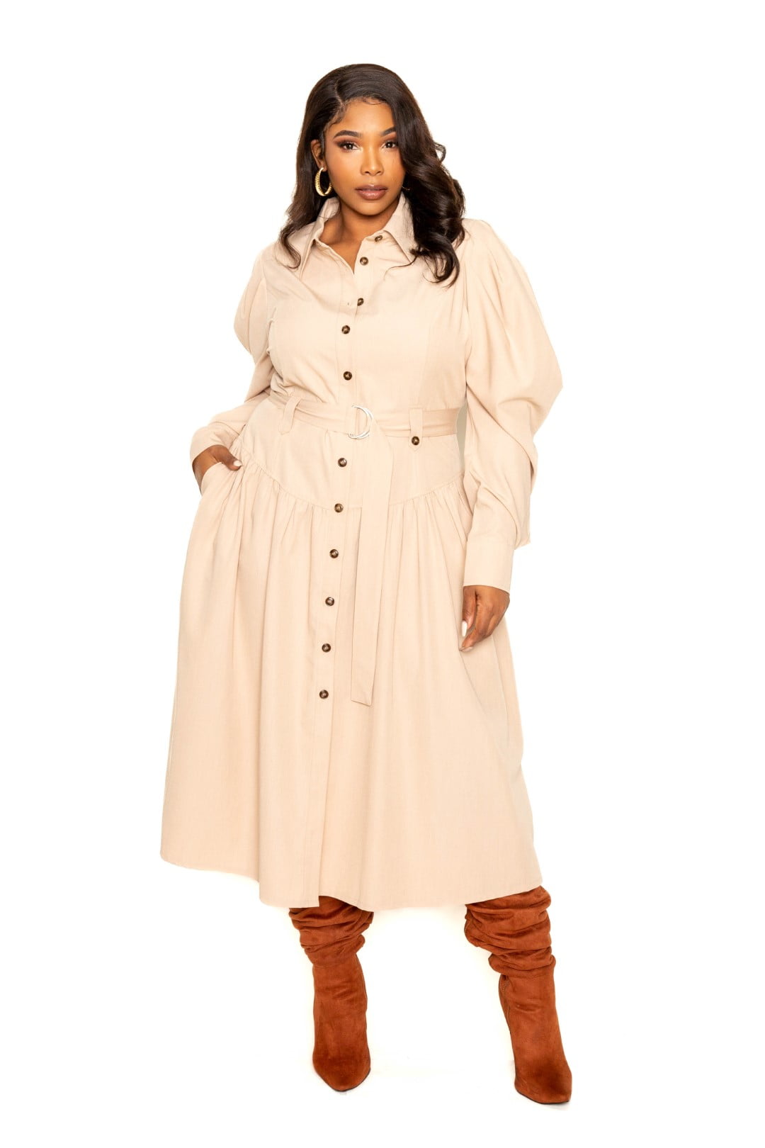 Puff Sleeve Trench Jacket Dress - Walmart.com