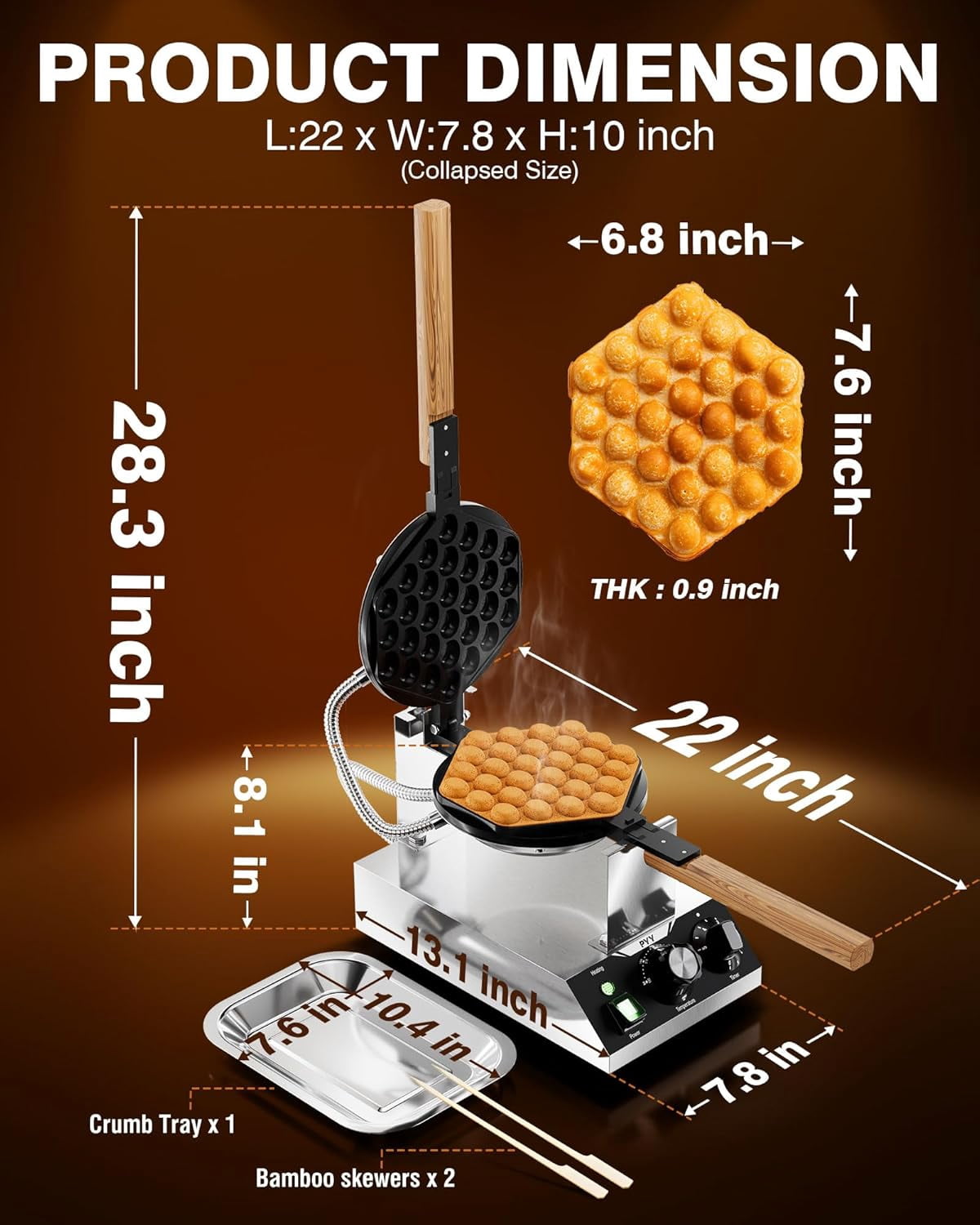 Puff Waffle Maker with 180° Rotating Plates, Non-Stick Coating, 1500W ...