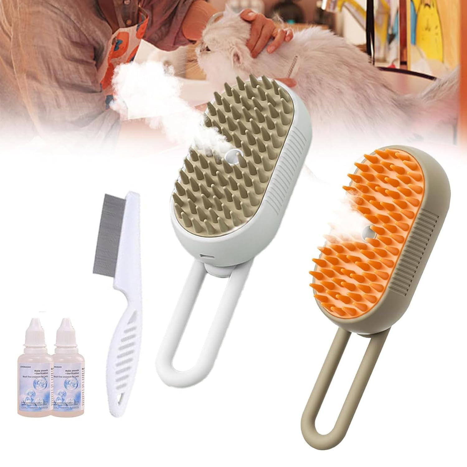 Puffease Spritz Defur Comb for Cats Dogs, 3-in-1 Self-Cleaning Pet ...