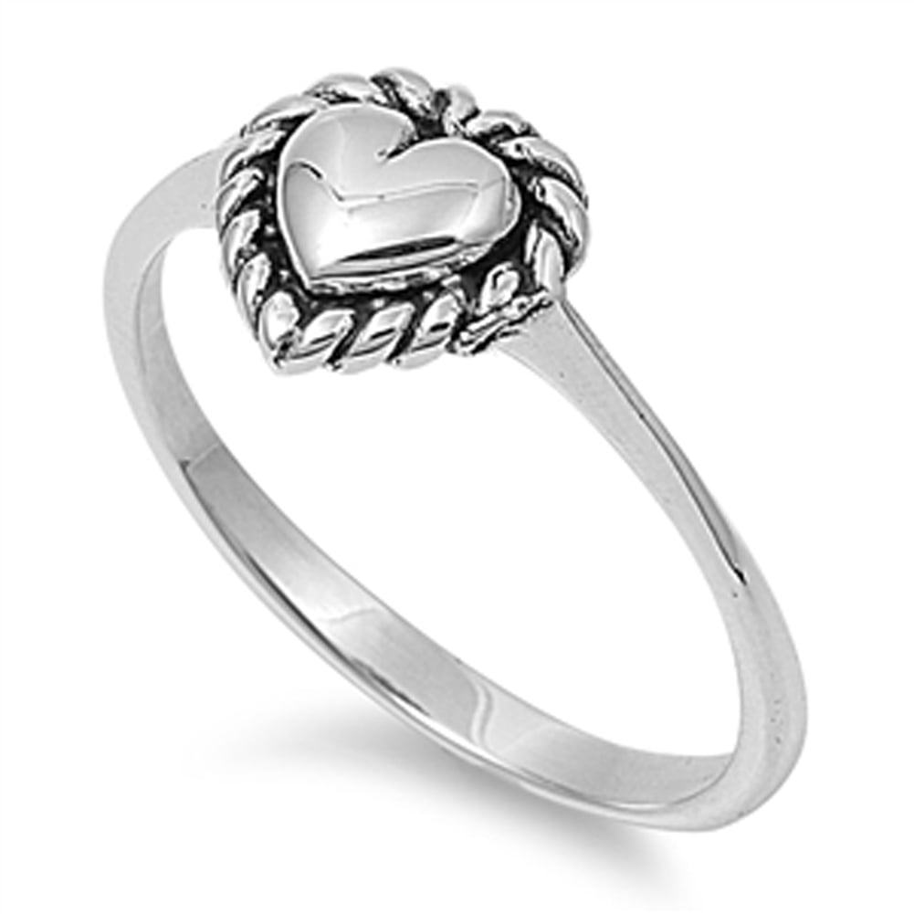 Puffed Heart Ring .925 Sterling Silver Oxidized Rope Band Jewelry ...