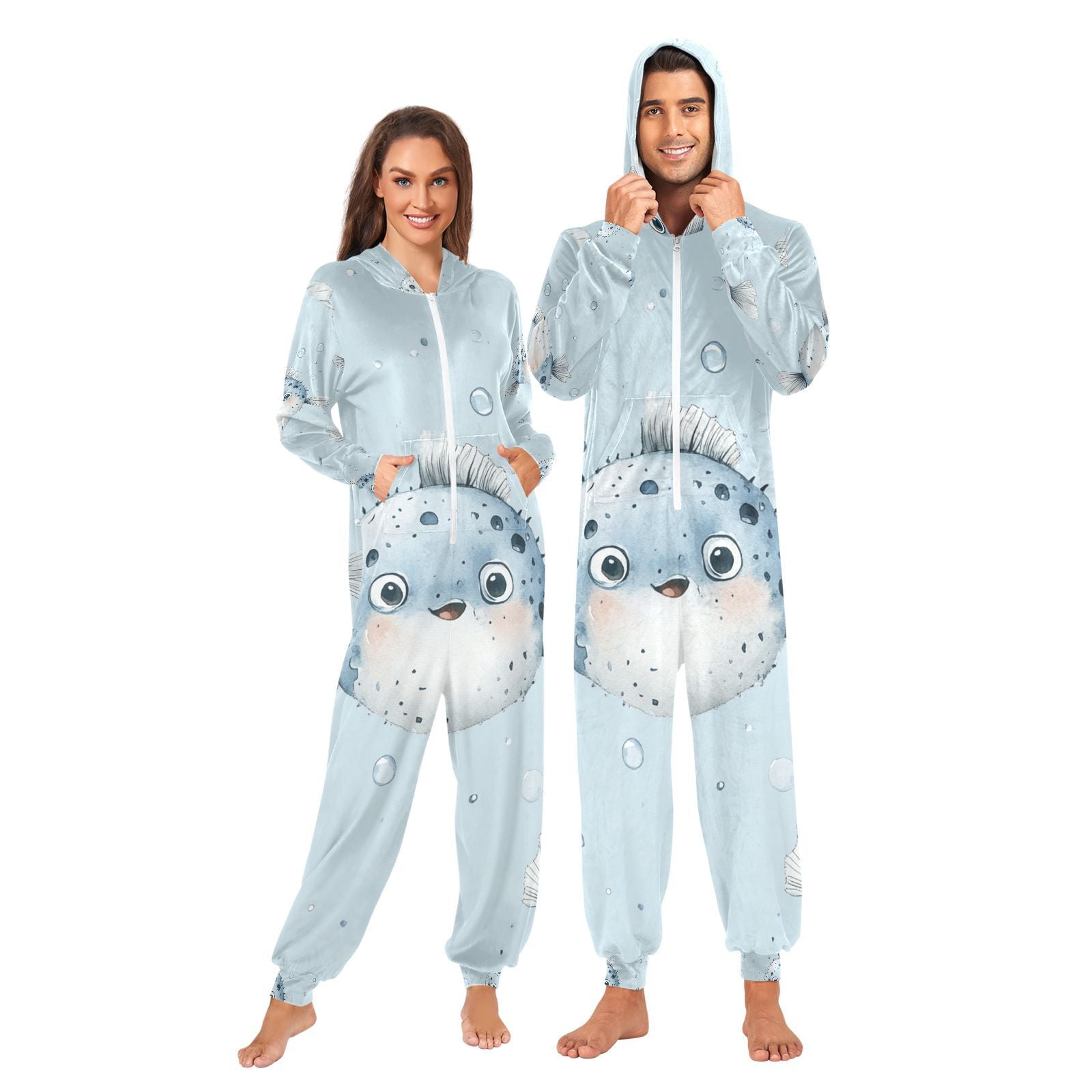 Puffer Fish Bubbles Adult Onesie Pajamas Slim Fit Christmas One Piece ...
