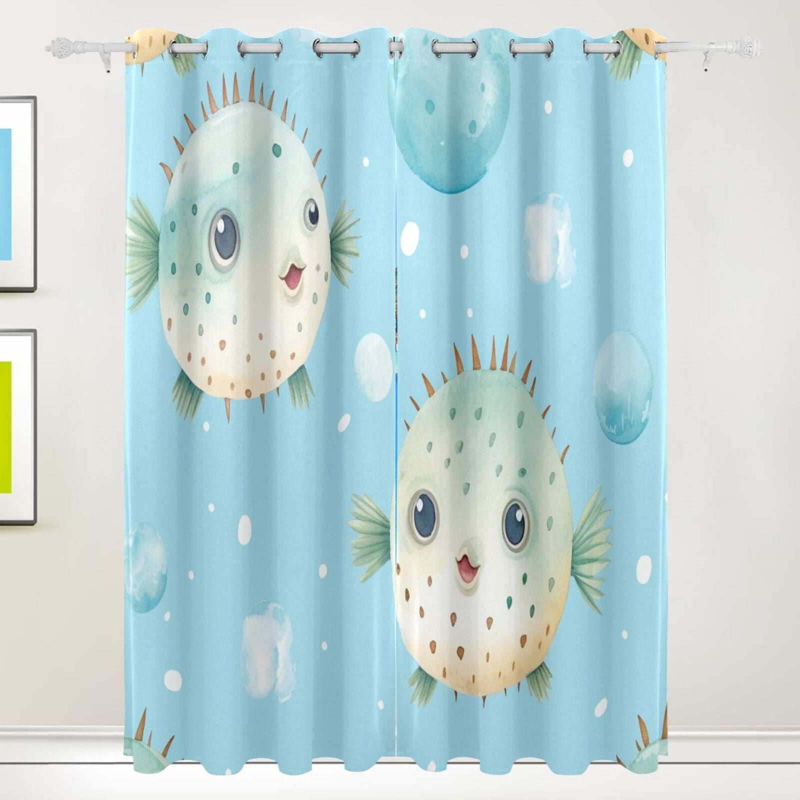 Puffer Fish Bubbles Black Out Curtains 72 Inch Length Curtains for ...