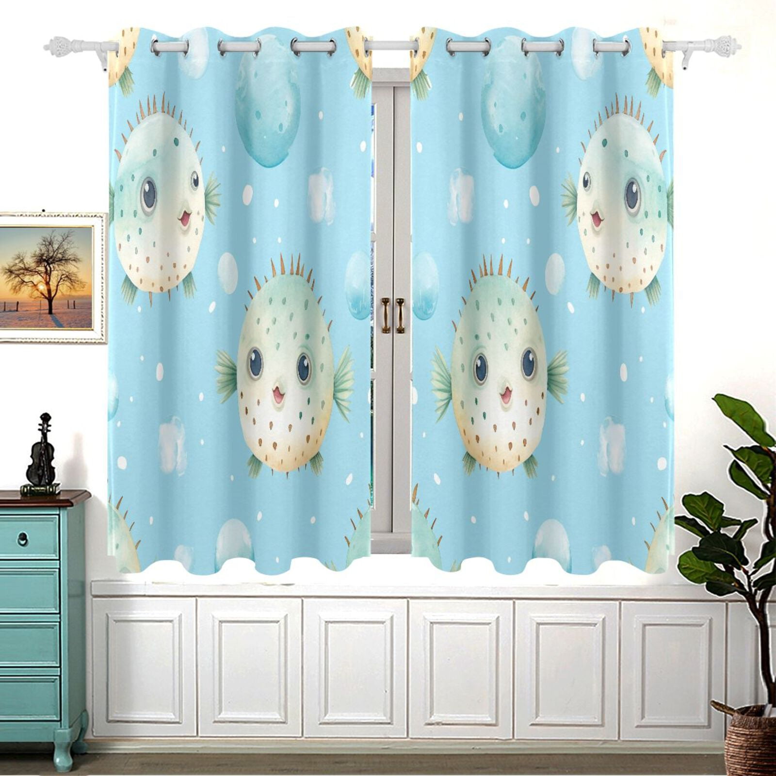 Puffer Fish Bubbles Curtain Black Out Thermal Insulation Curtains ...