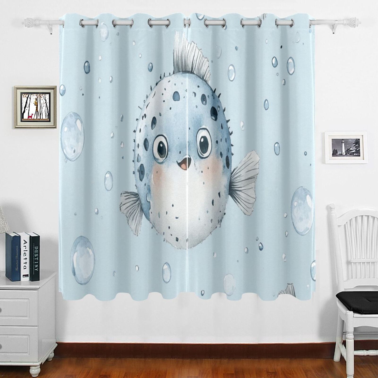Puffer Fish Bubbles Curtains Grommet Black Out 63 Inch Length Curtain ...