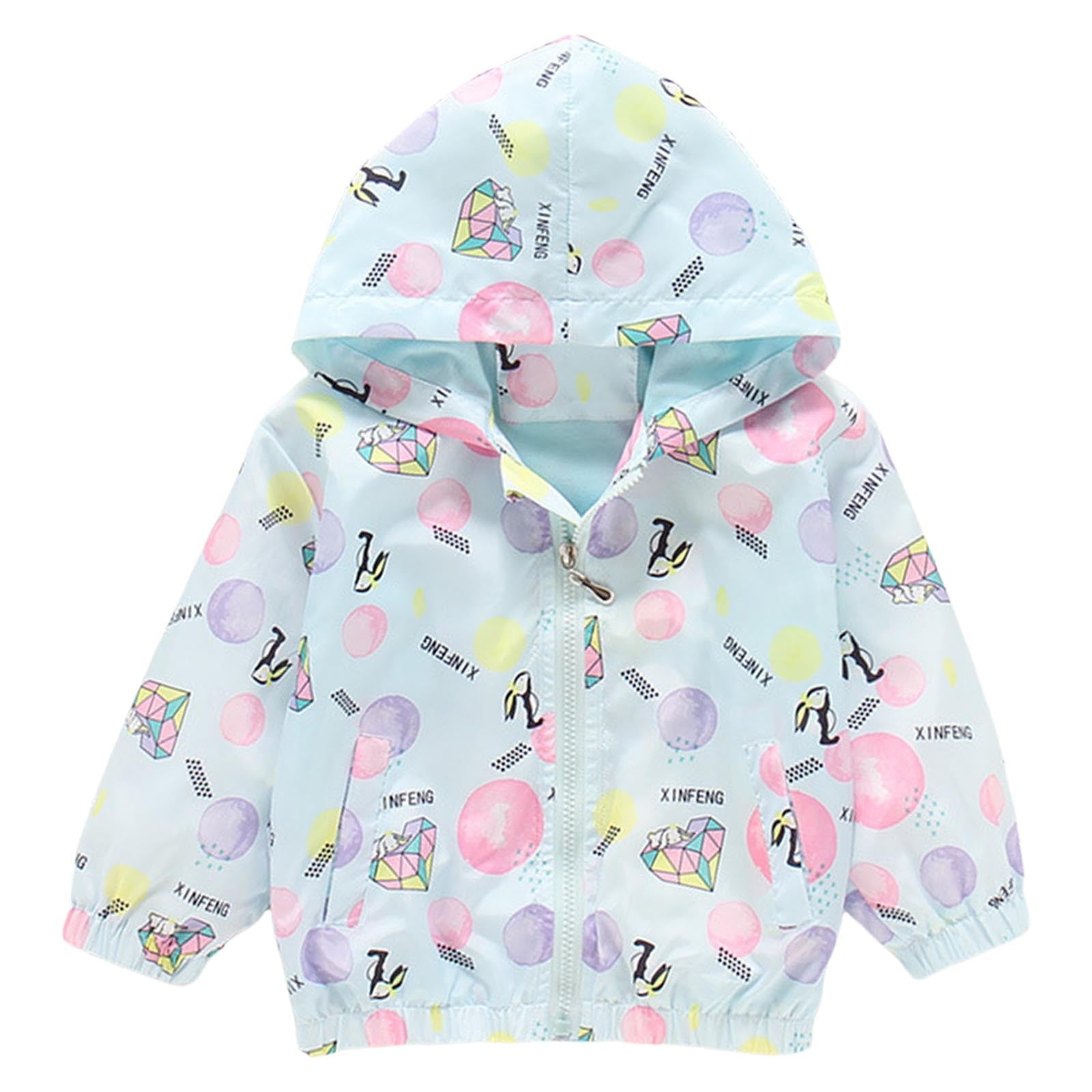 Puffer Jacket Girls Kids Windproof Print Hooded Long Sleeve Zipper Coat ...