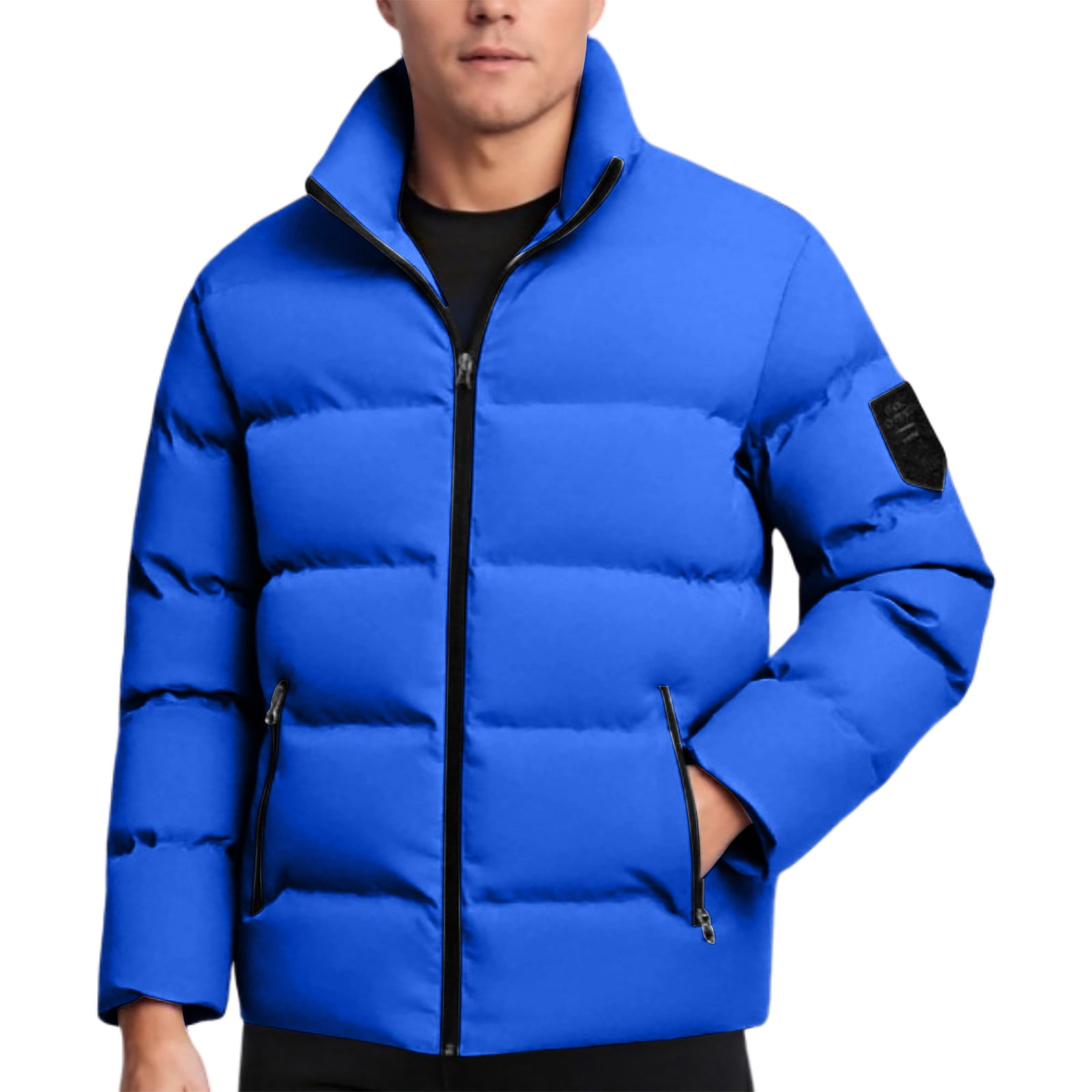 Puffer Jacket Men Fall Winter Stand Collar Zip Up Puffer Jacket Casual ...