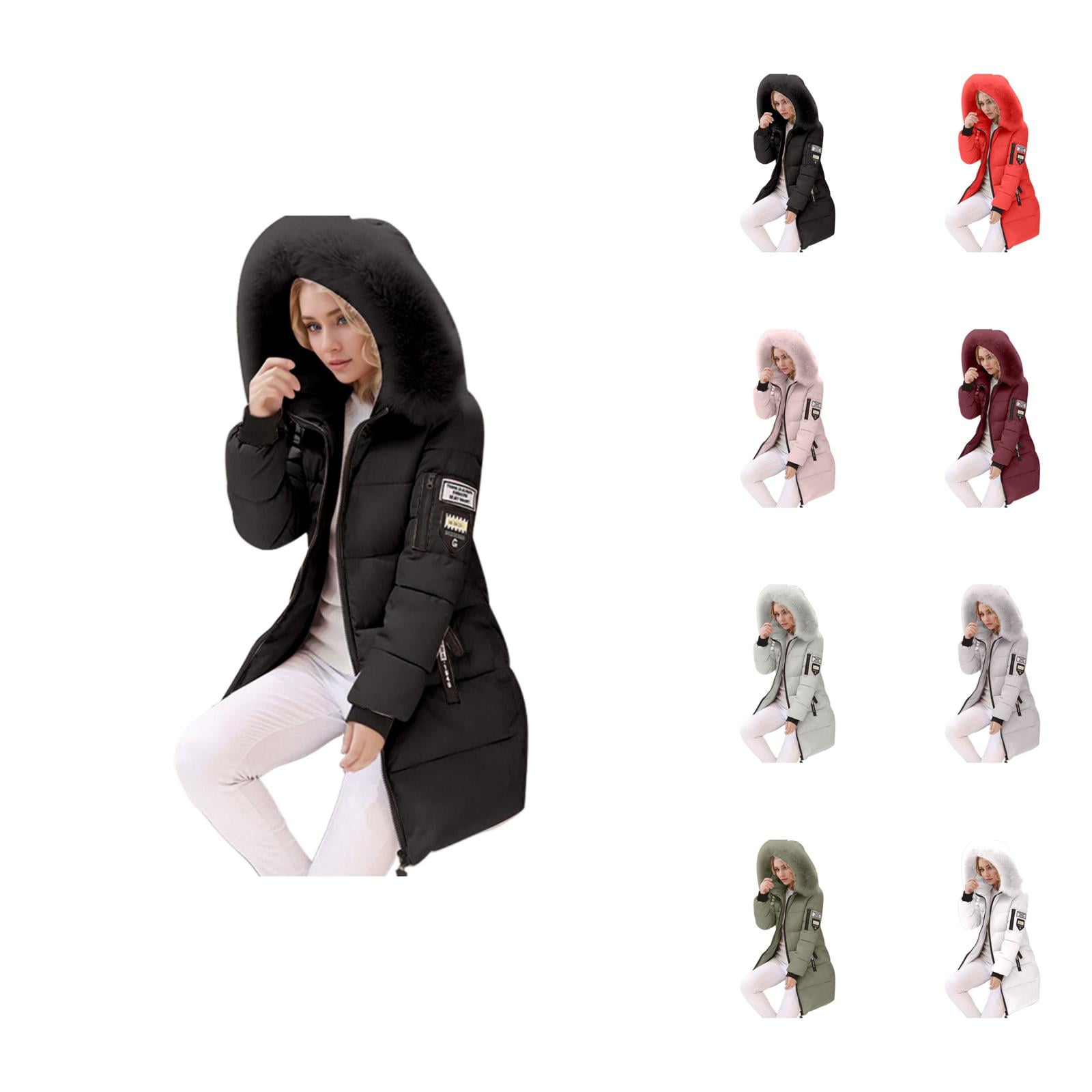 Puffer Jacket Womens 2026 Casual Long Sleeve Slim Fit Mid Length Thick ...