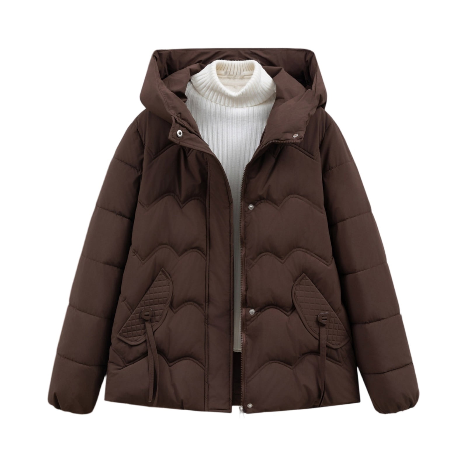Puffer Jacket with Stand Collar, Women's Loose Fit Solid Color Winter ...