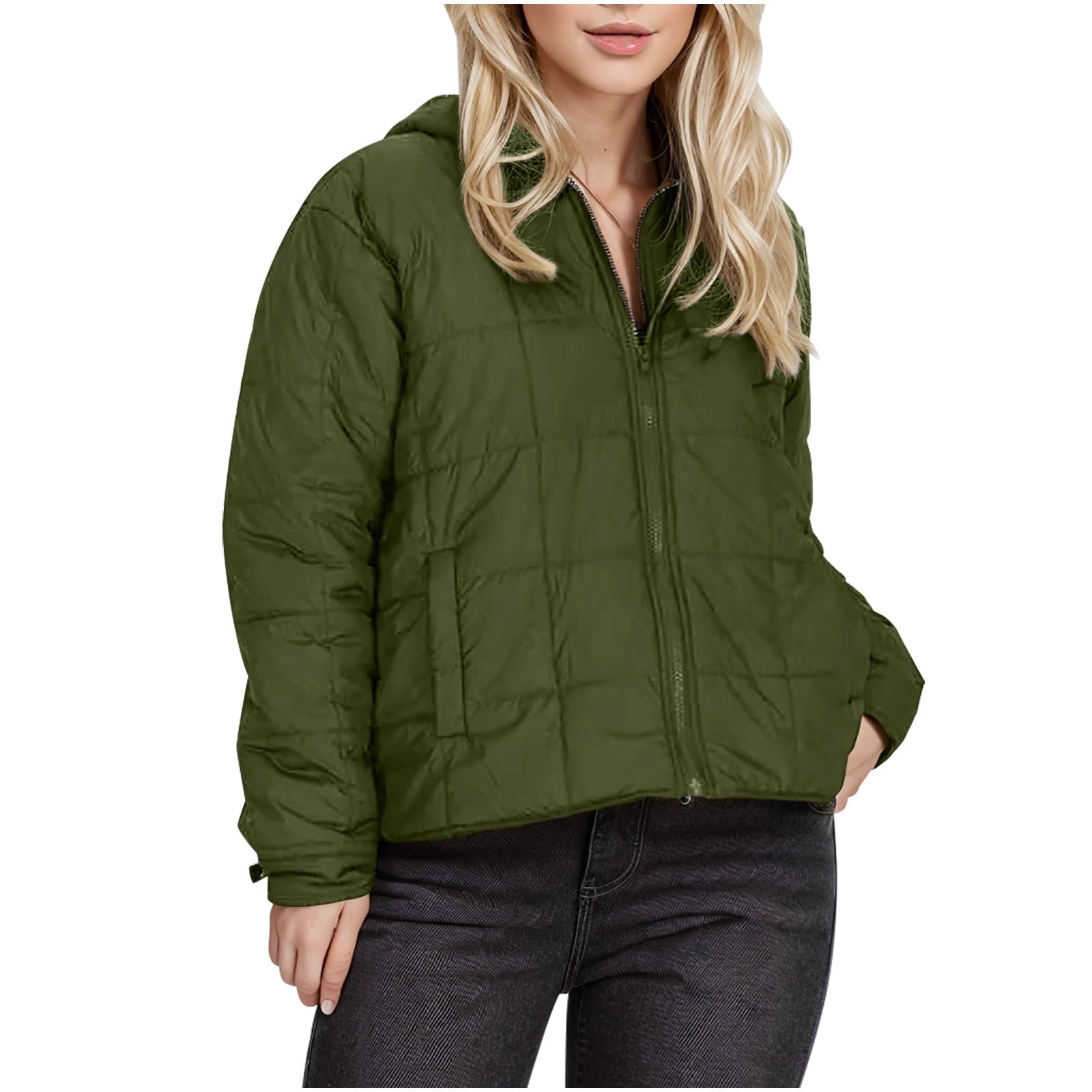 Puffer Jackets for Women Quilted Lightweight Coats Trendy Hooded Zip Up ...