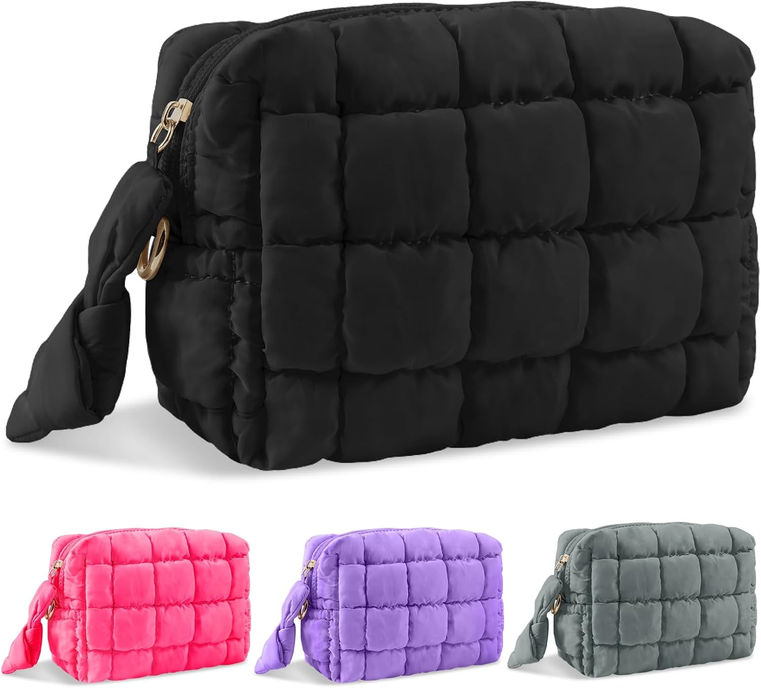 Puffer Quilted Makeup Bag Cosmetic Bags,Puffy Travel Toiletry Pouch for ...