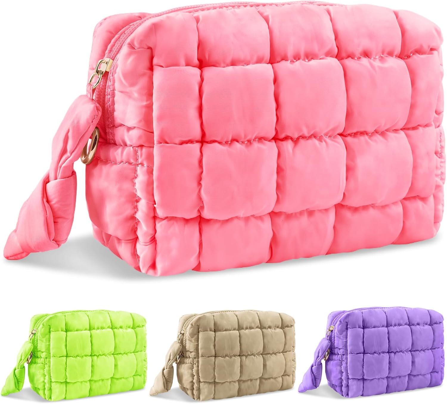 Puffer Quilted Makeup Bag Cosmetic Bags,Puffy Travel Toiletry Pouch for Women,Cute Checkered ...