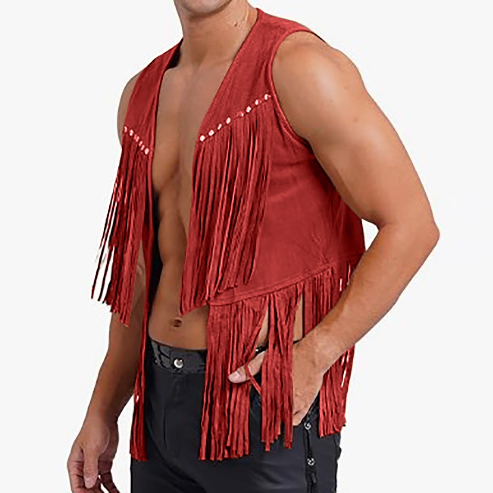 Puffer vest Male New Tassel Deer Skin Velvet Buttonless Mid Length Vest ...