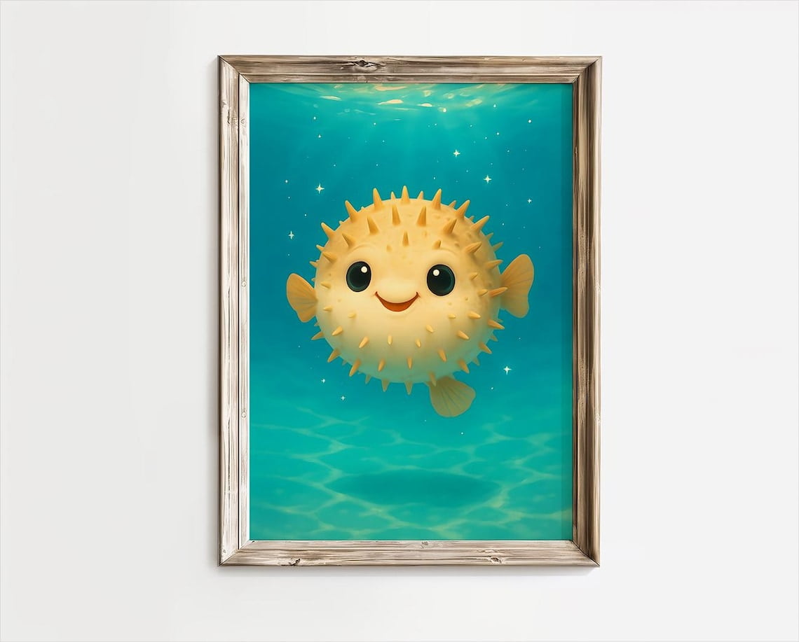 Pufferfish Poster, Puffer Fish Poster, Cute Sea Creatures Poster, Cute ...