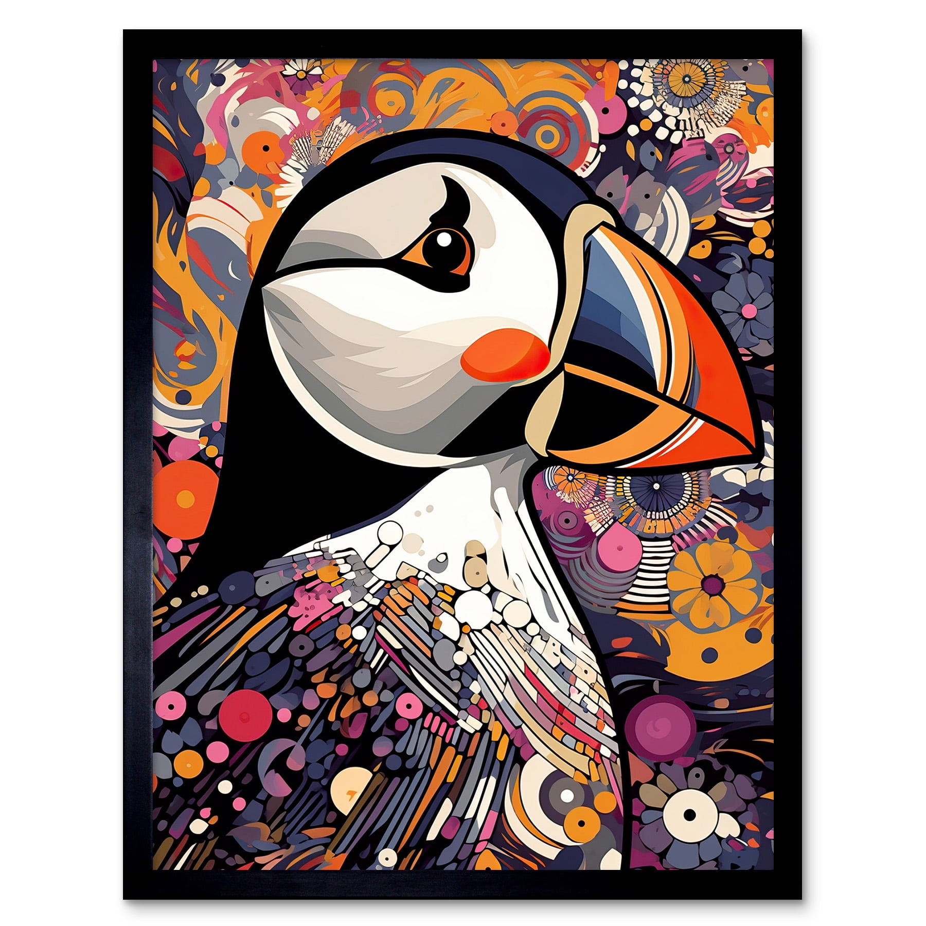 Puffin Bird Geometric Patterns Colourful Busy Bright Psychedelic Modern ...
