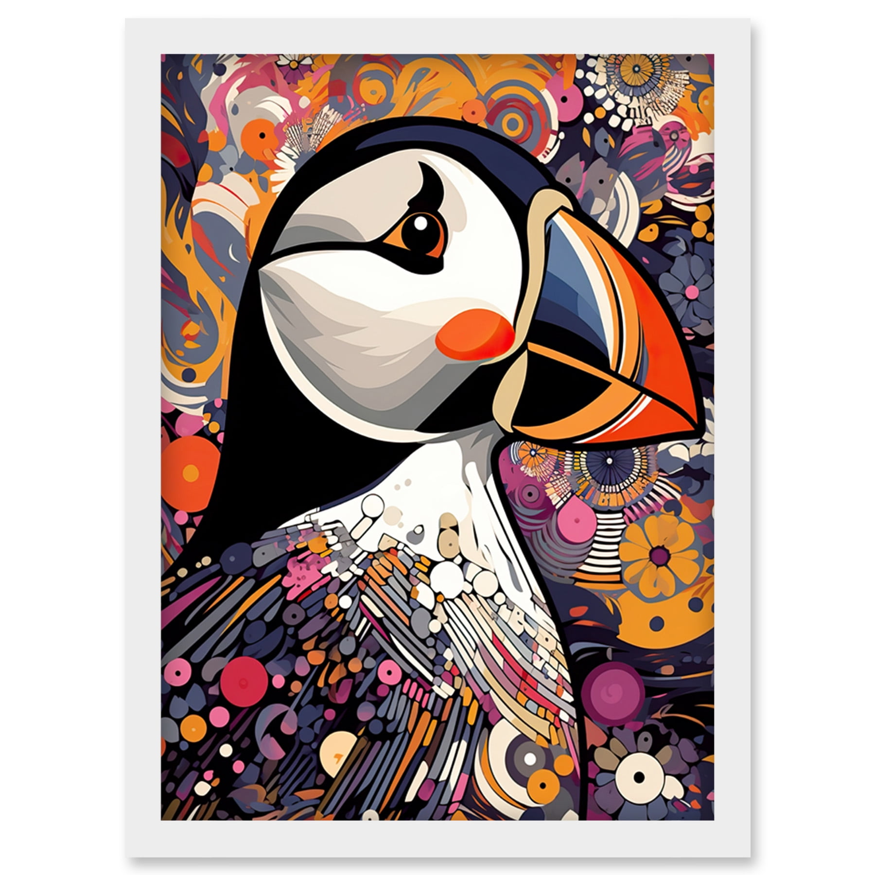Puffin Bird Geometric Patterns Colourful Busy Bright Psychedelic Modern ...
