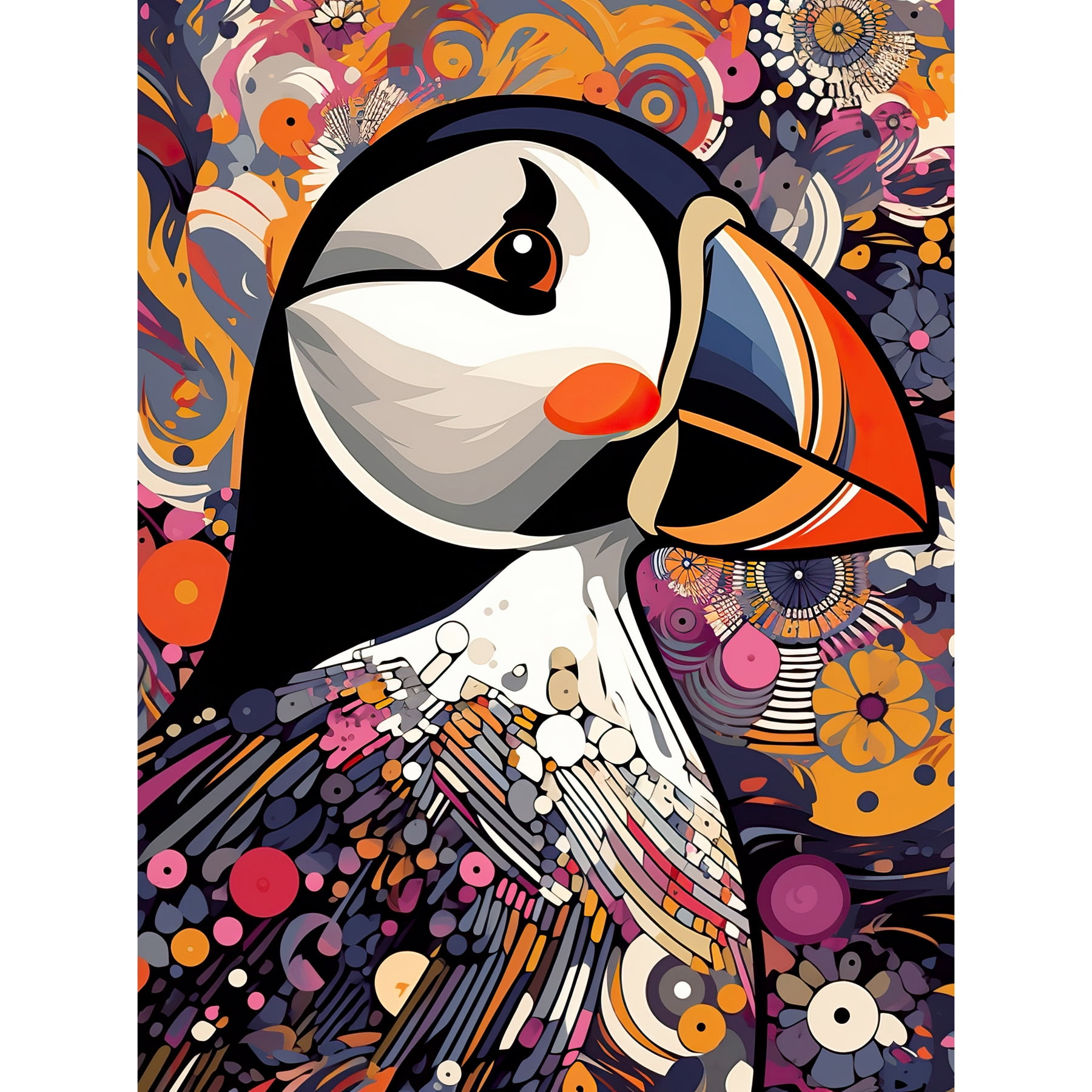 Puffin Bird Geometric Patterns Colourful Busy Bright Psychedelic Modern ...