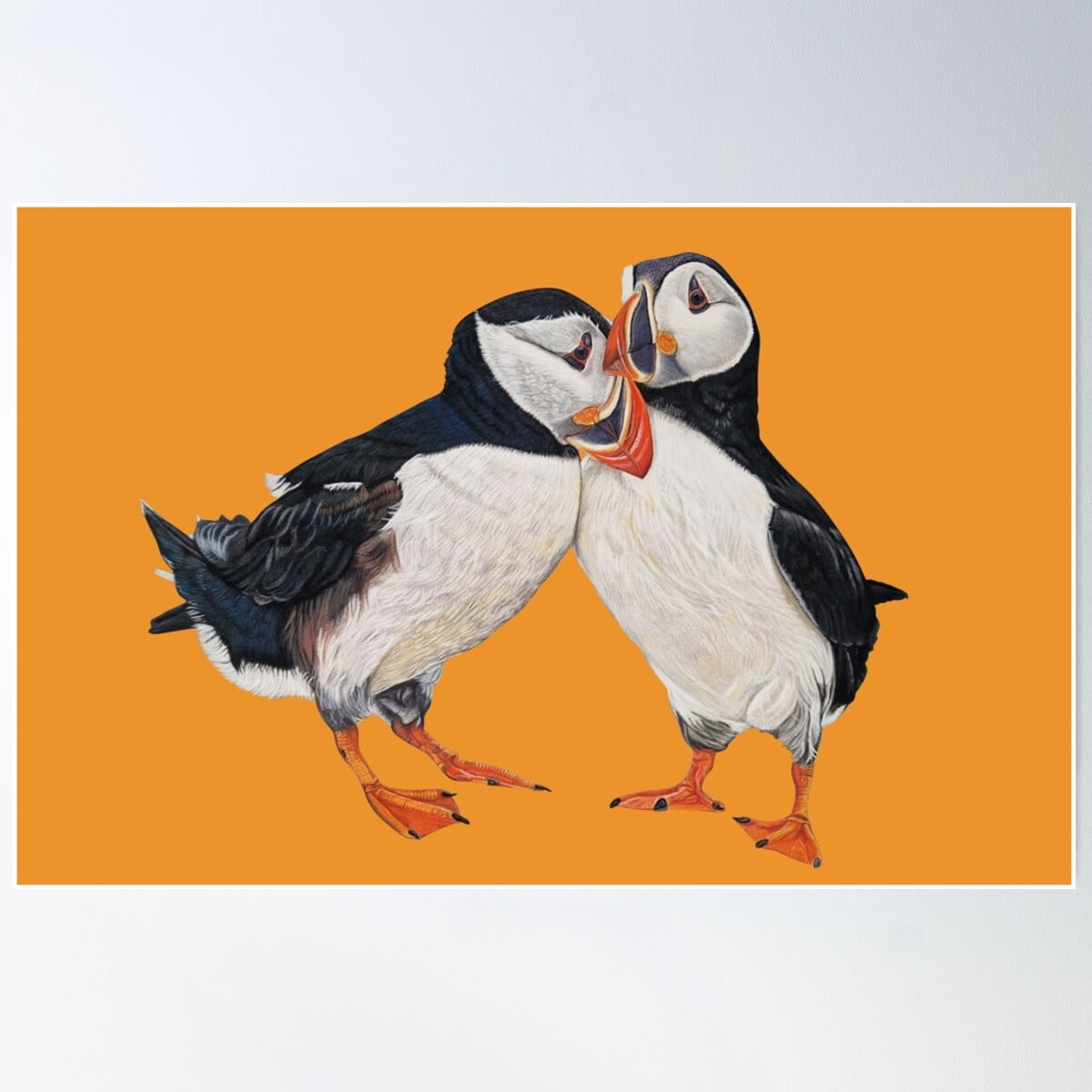Puffin Pair - Puffin Couple Pastel Art Poster Wall Art, Modern Wall ...