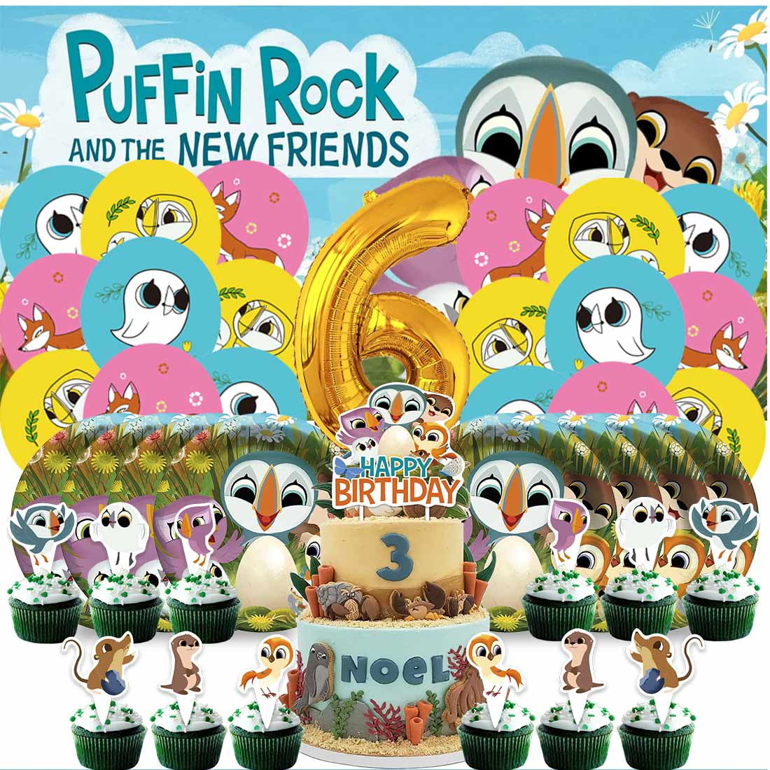 Puffin Rock Balloons Party Supplies 6th Decor Tableware Birthday Cake ...
