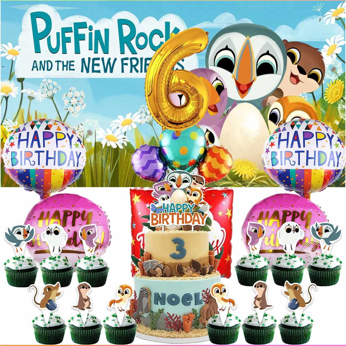 Puffin Rock Party Supplies Decor 6th Kit Balloons Birthday Cake Topper ...