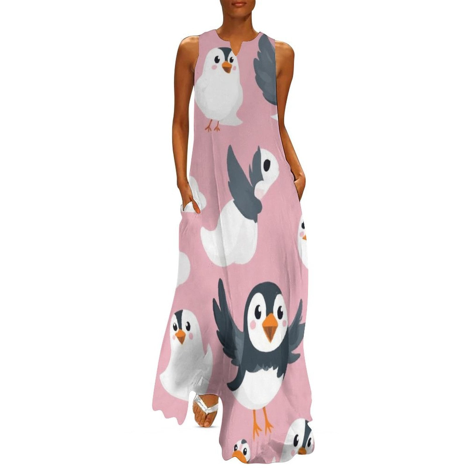 Puffin Rock Repeated Pattern- Pink Colour Long Dress Women's summer ...
