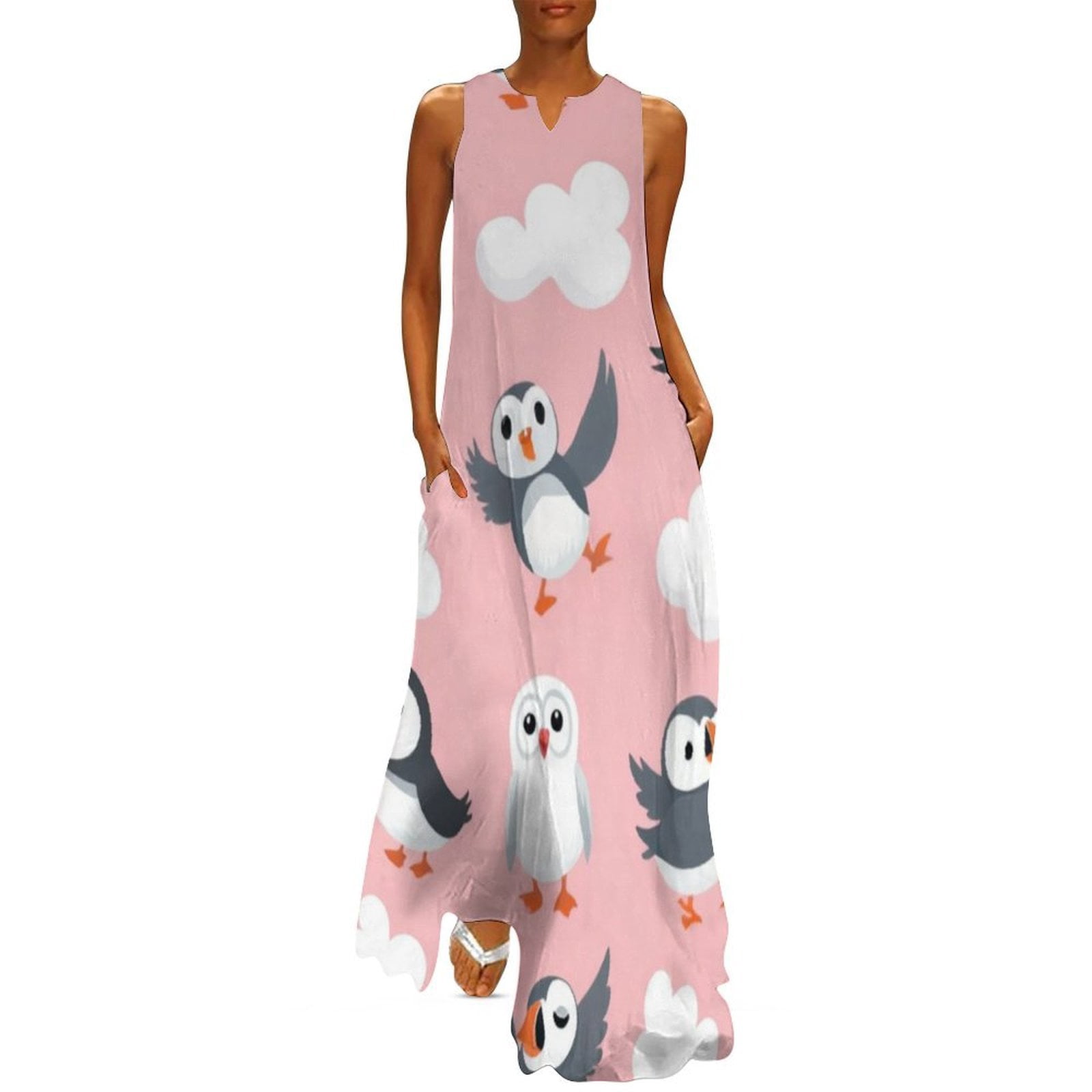 Puffin Rock Repeated Pattern- Pink Colour Long Dress luxury evening ...