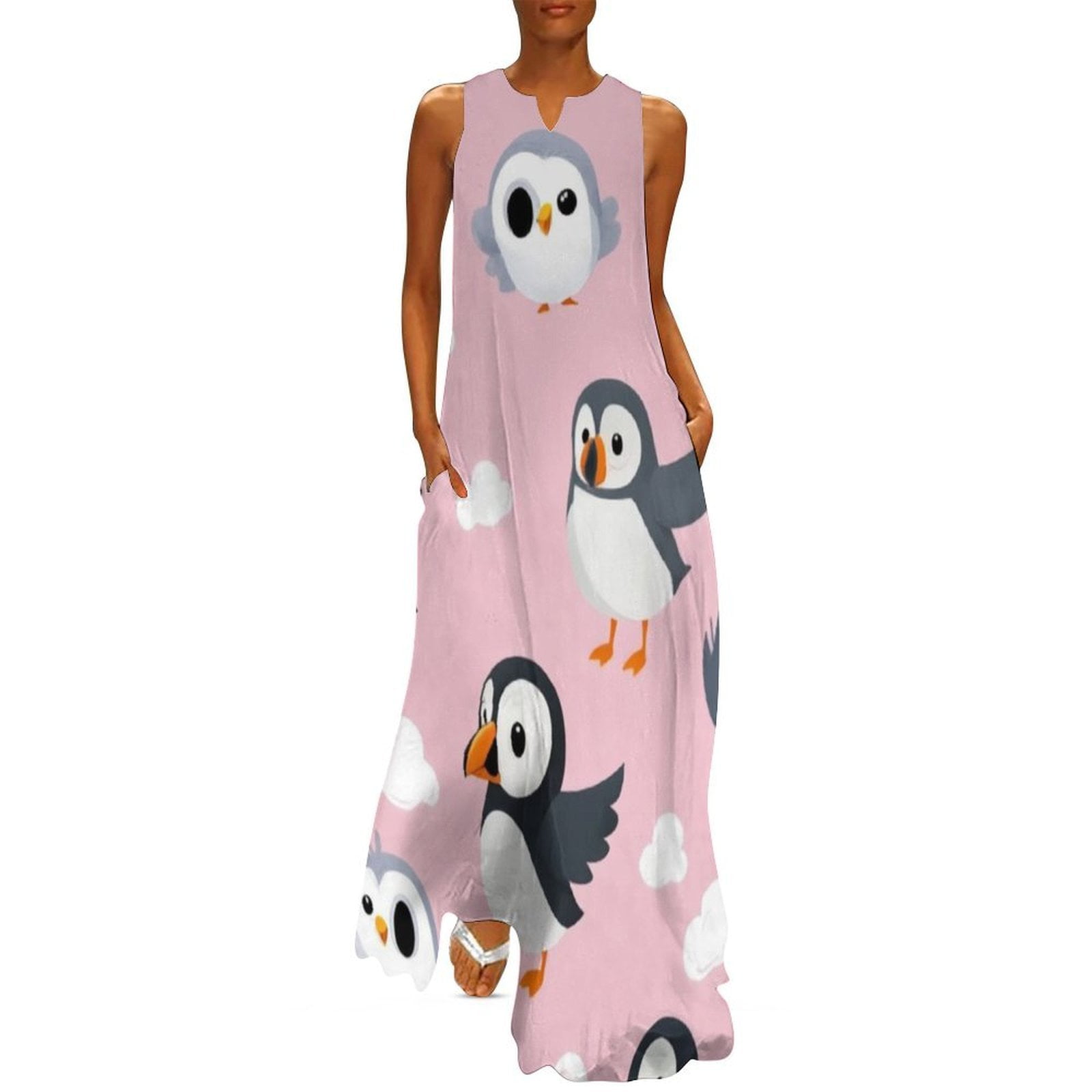 Puffin Rock Repeated Pattern- Pink Colour Long Dress luxury evening ...