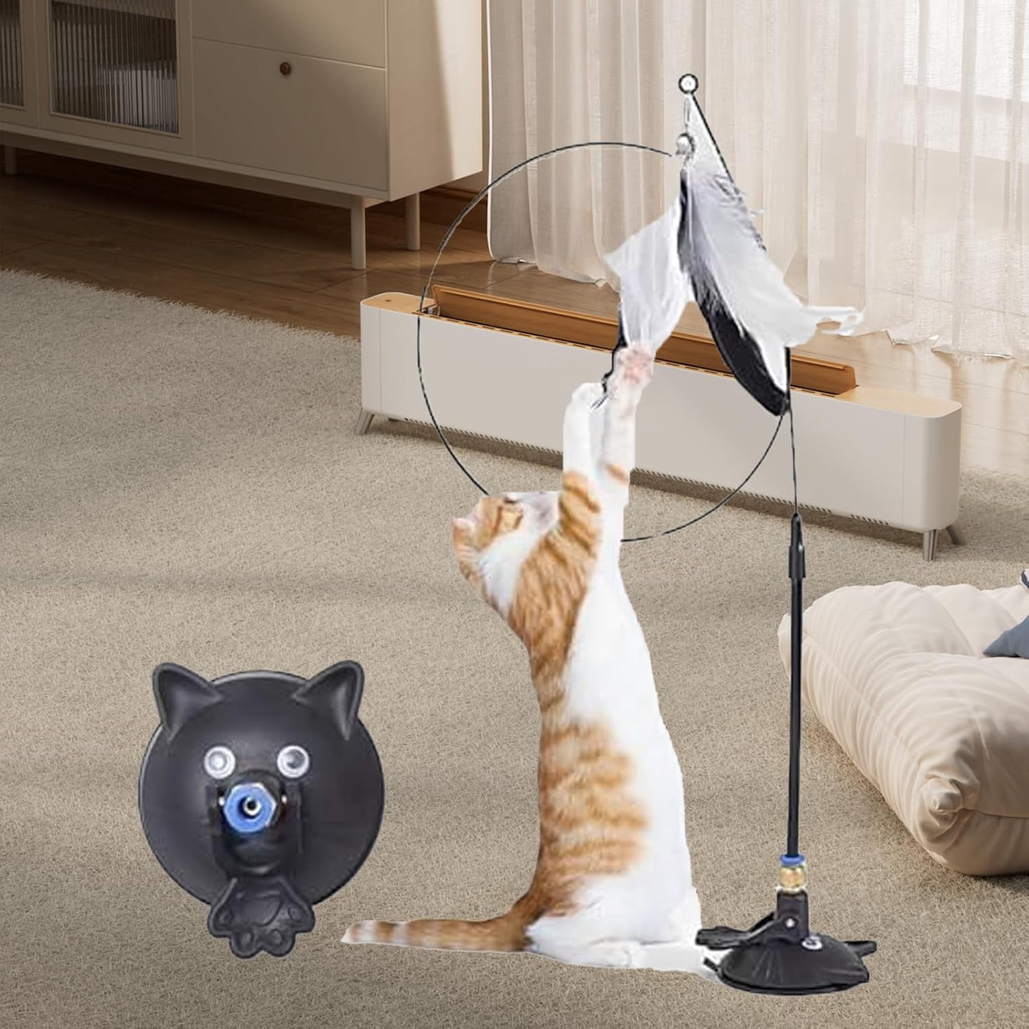 Puffpetshop - Meowmastery Toy, Meow Mastery Toy Suctions to Ground, Interactive Cat Teaser Wand ...