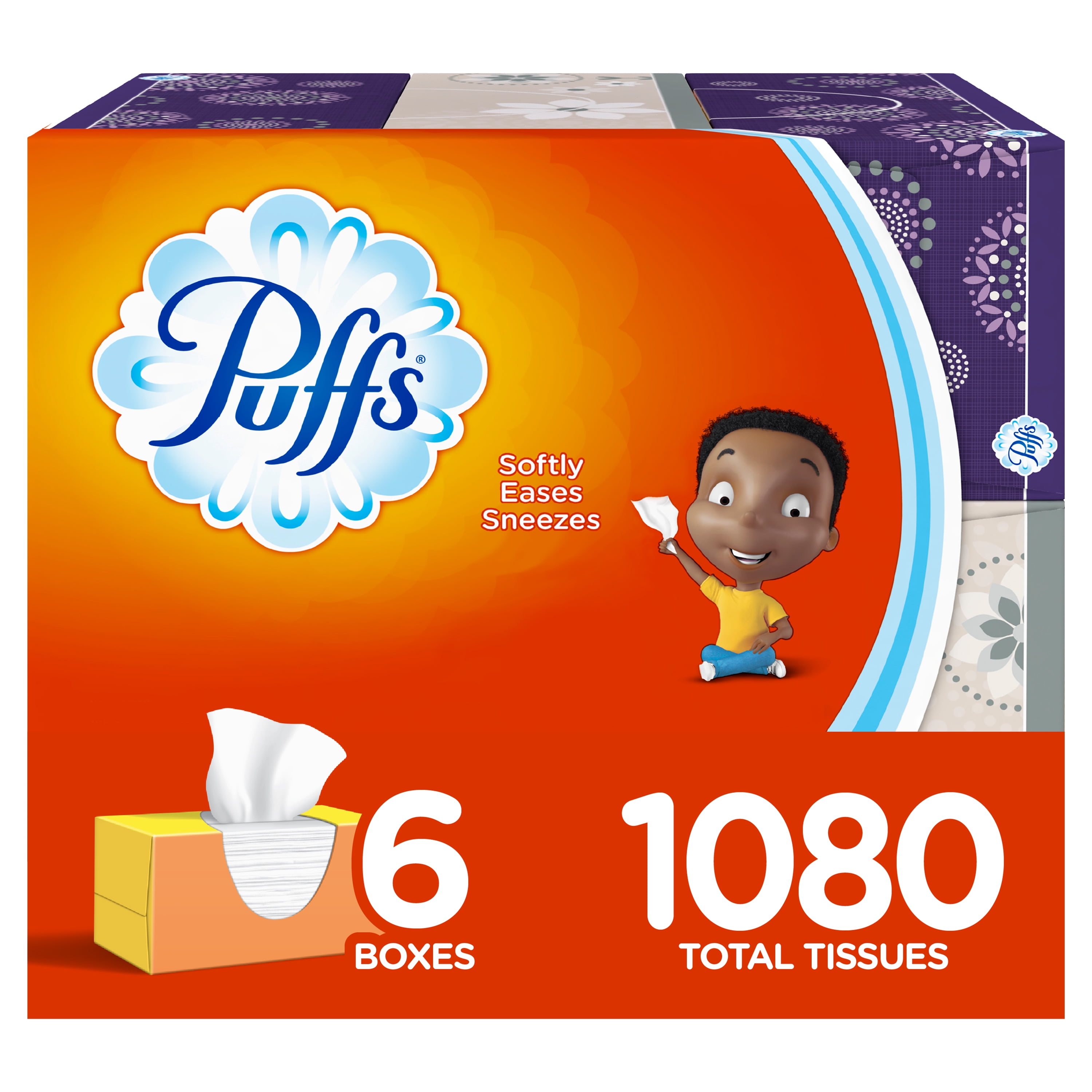 Puffs Everyday Size Pack Non-lotion Facial Tissues, 6 Family Boxes ...