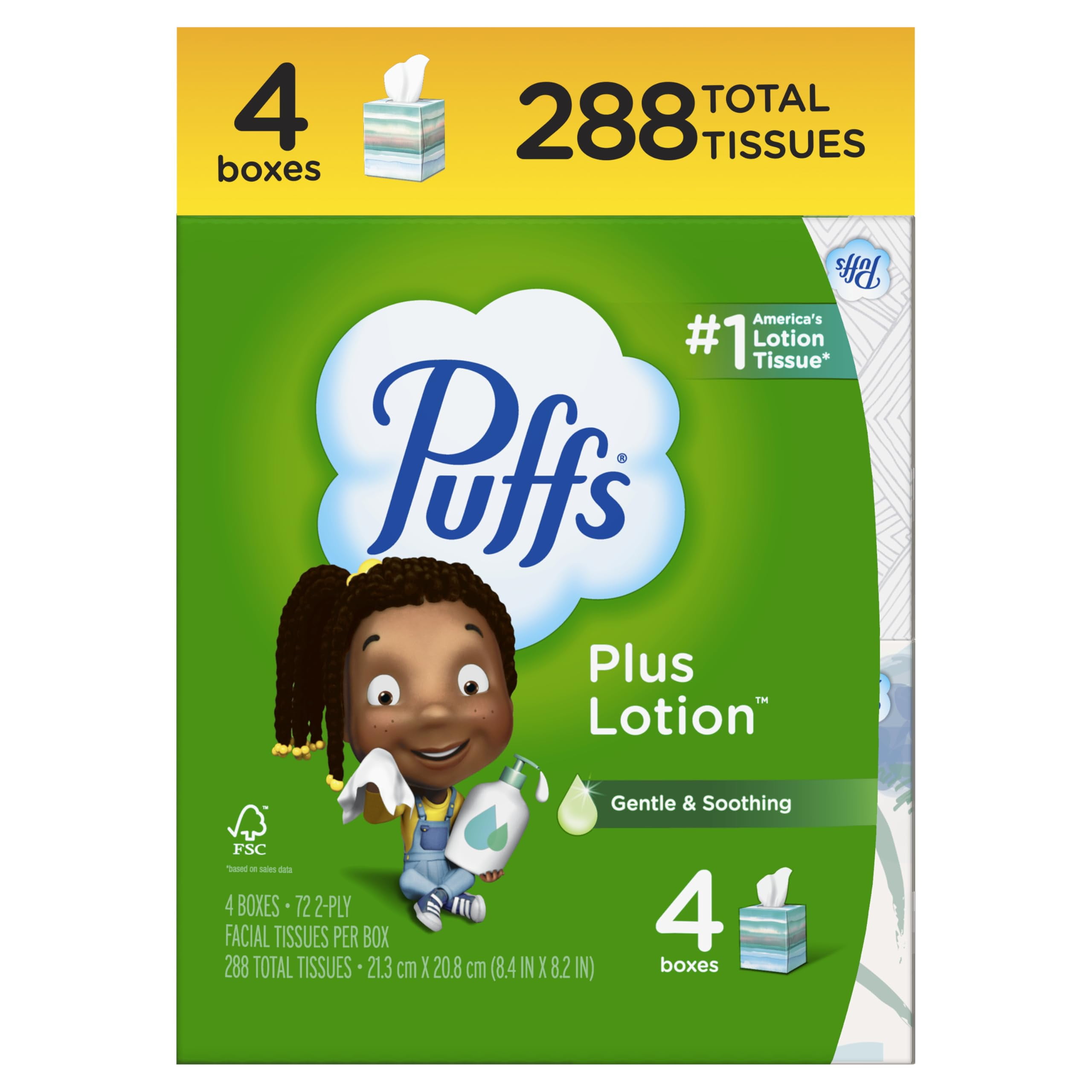 Puffs Plus Lotion Facial AIF4 Tissue, 4 Mega Cube Boxes, 72 Tissues Per ...