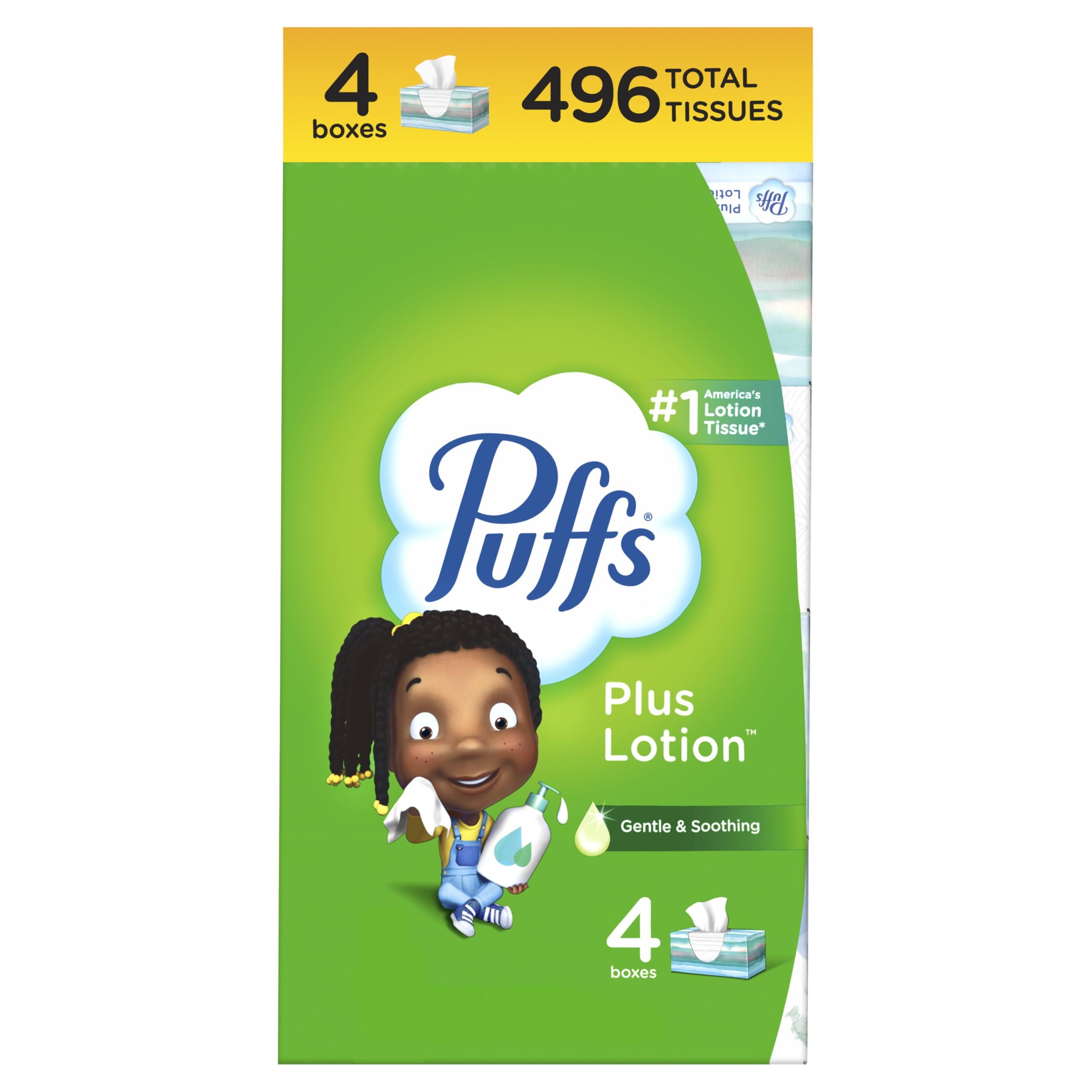Puffs Plus Lotion Facial OIF8 Tissues, 4 Family Boxes, 124 tissues per ...