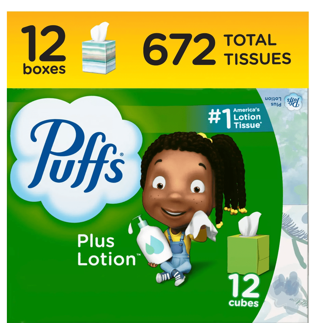 Puffs Plus Lotion Facial Tissue, 12 Cube Boxes/56 Tissues Per Box ...