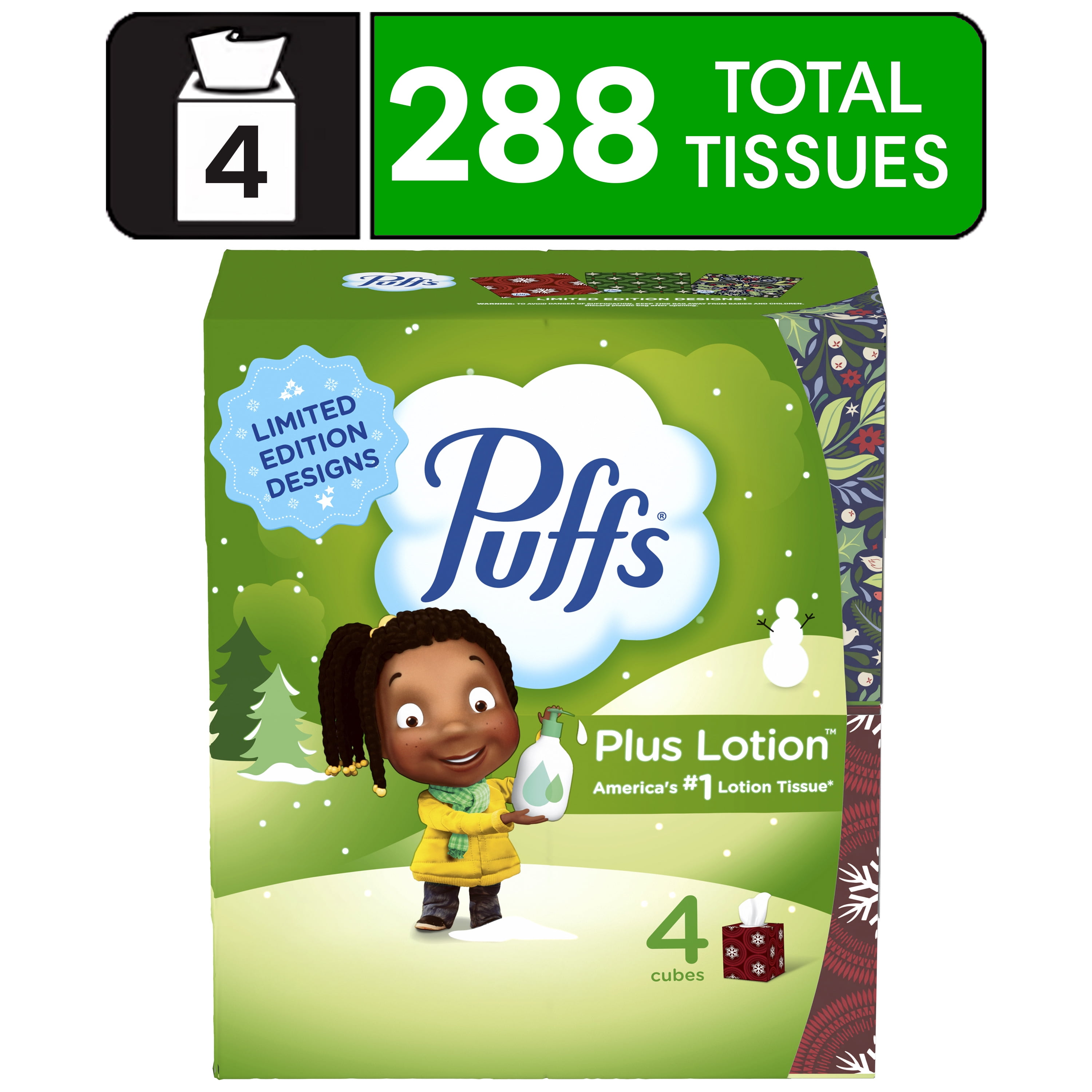 Puffs Plus Lotion Facial Tissue, Everyday Multipack Value, 4 Mega Cube ...