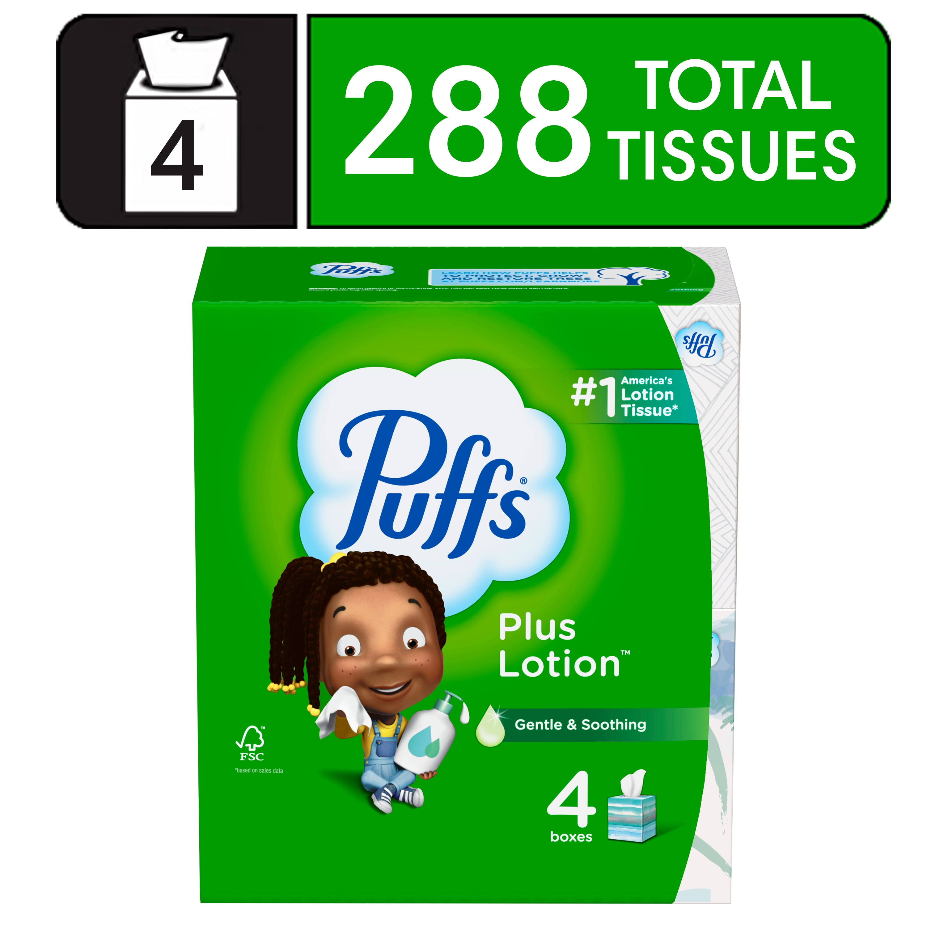 Puffs Plus Lotion Facial Tissue, Everyday Multipack Value, 4 Mega Cube ...