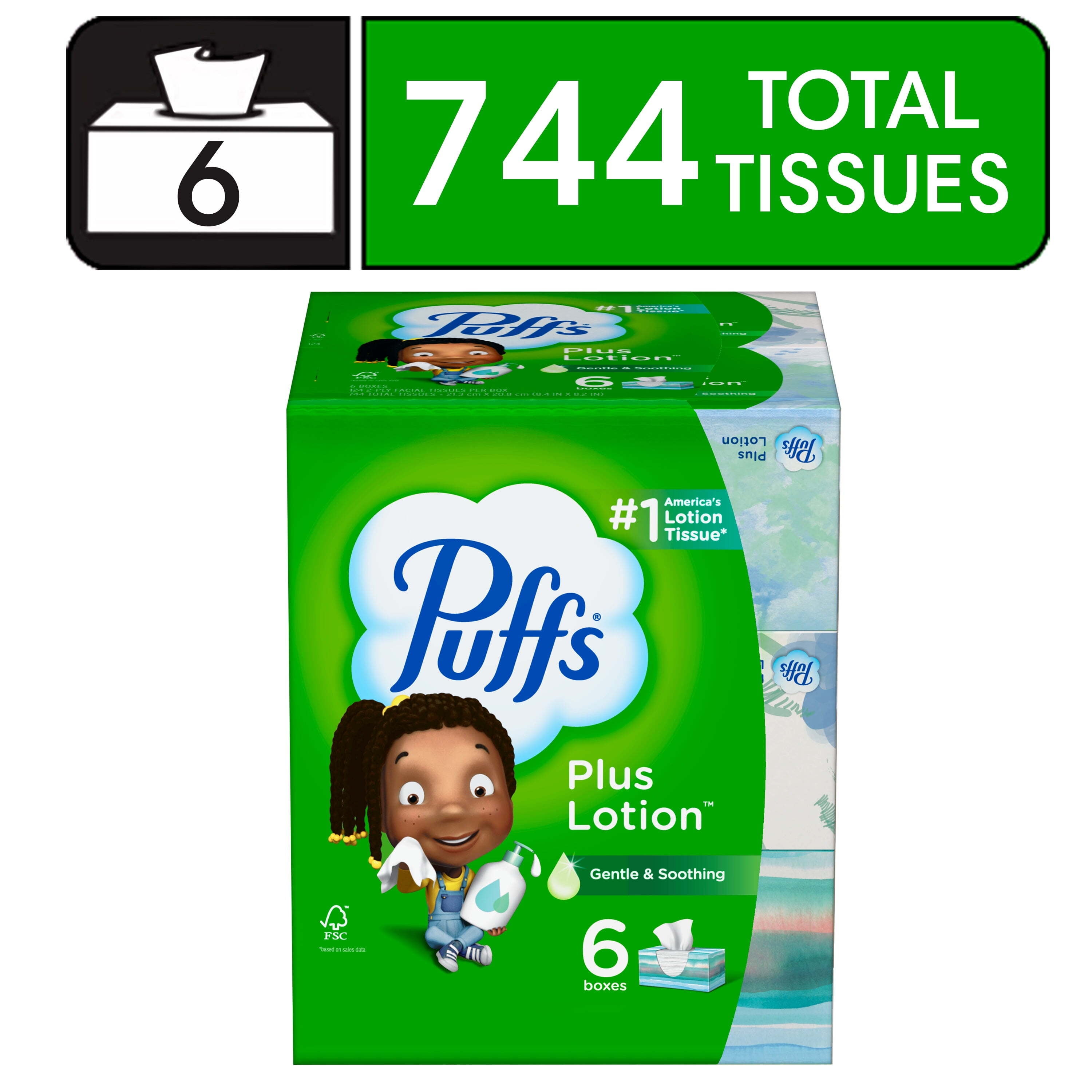Puffs Plus Lotion Soft Facial Tissue Packs, 6 Family Size Boxes, 124 ...