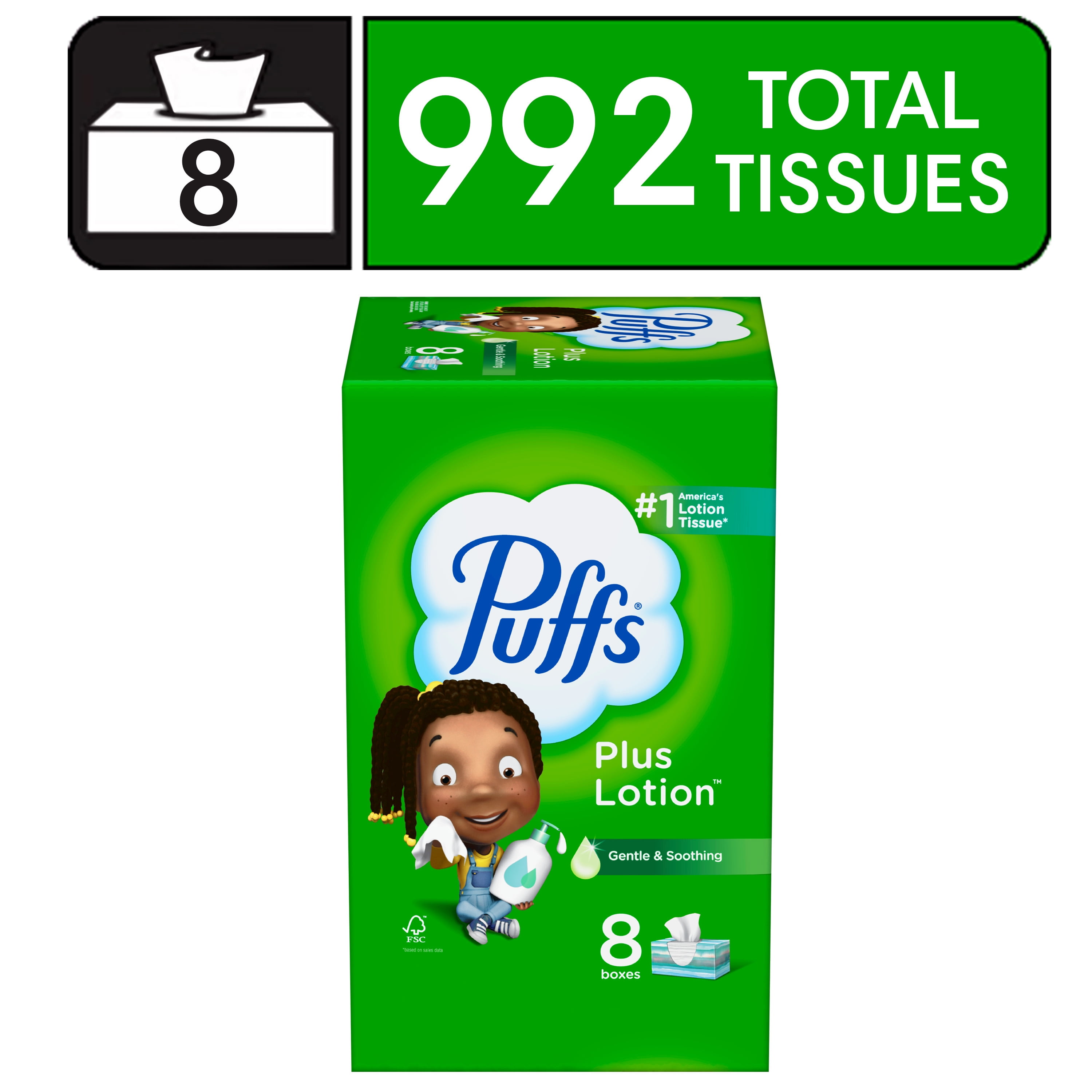 Puffs Plus Lotion Facial Tissue, Large Multi-Pack, 8 Family Size Boxes ...
