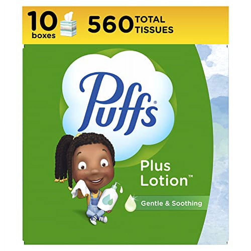 Puffs Plus Lotion Soft Pack Facial Tissues, 10 Cubes, 56 Tissues Per ...
