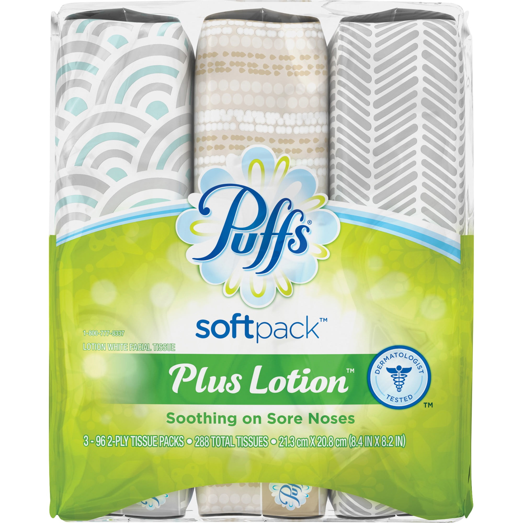 Puffs Plus Lotion Facial Tissues, 3 Softpacks, 96 Tissues per Pack ...