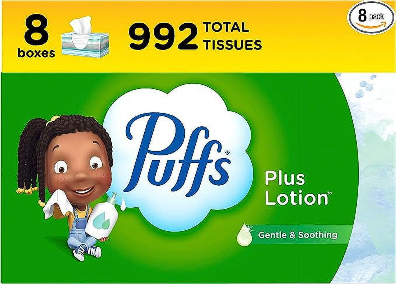 Puffs Plus Lotion Facial Tissues Pack, 8 Family Boxes, 124 Tissues per ...