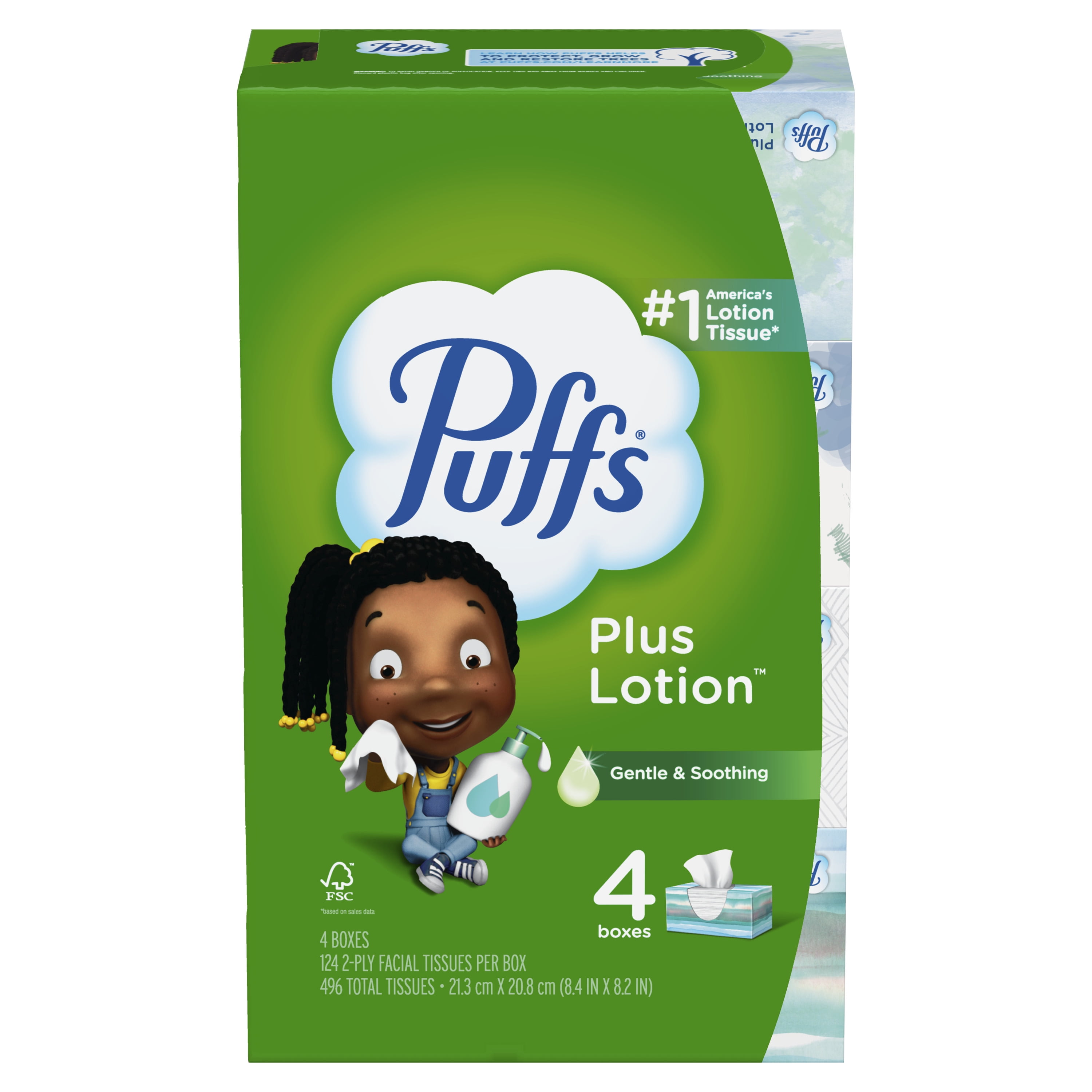 Puffs Plus Lotion Facial Tissues, Family Box, 124 Tissues Per Box, 4 ...