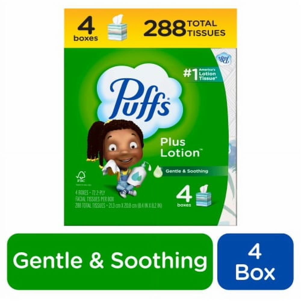 Puffs Plus Lotion Facial Tissues, 4 Mega Cube Boxes, 72 Tissues Per Box ...