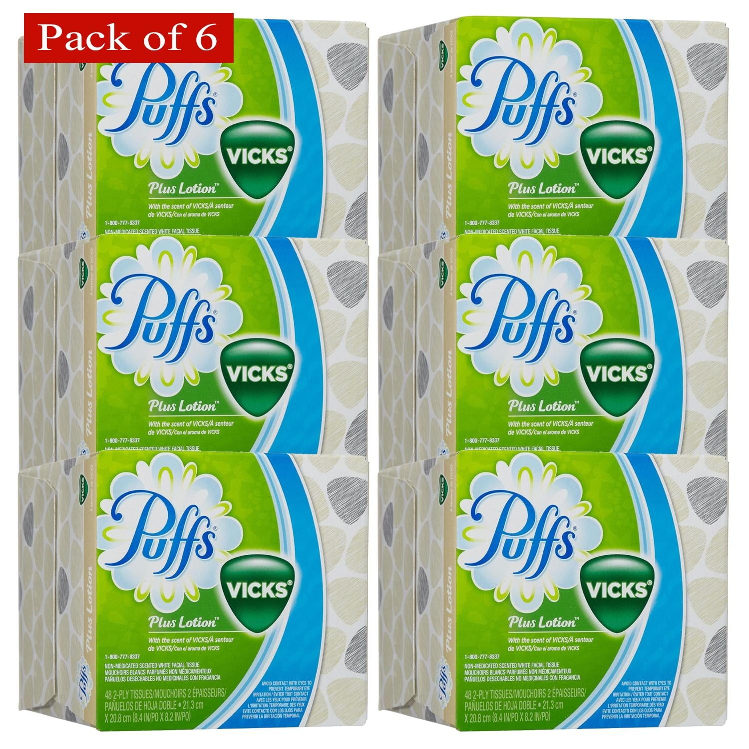 Puffs Plus Lotion With Vicks Facial Tissues, 1 Cube Box, 48 Tissues Per ...