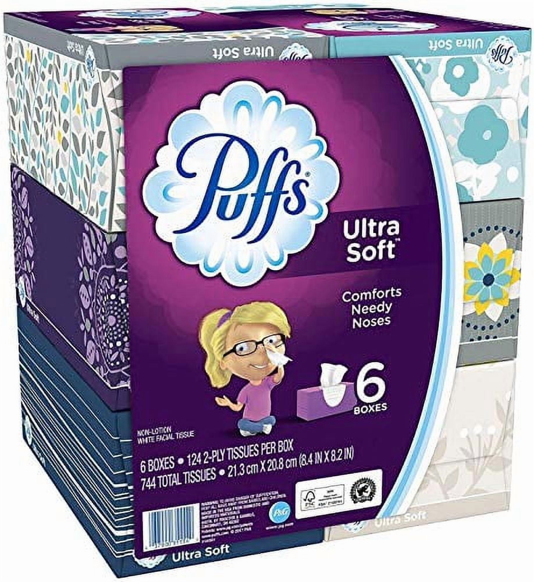 Puffs Facial Tissues, Ultra Soft, Family Size Boxes, 744 Tissues ...
