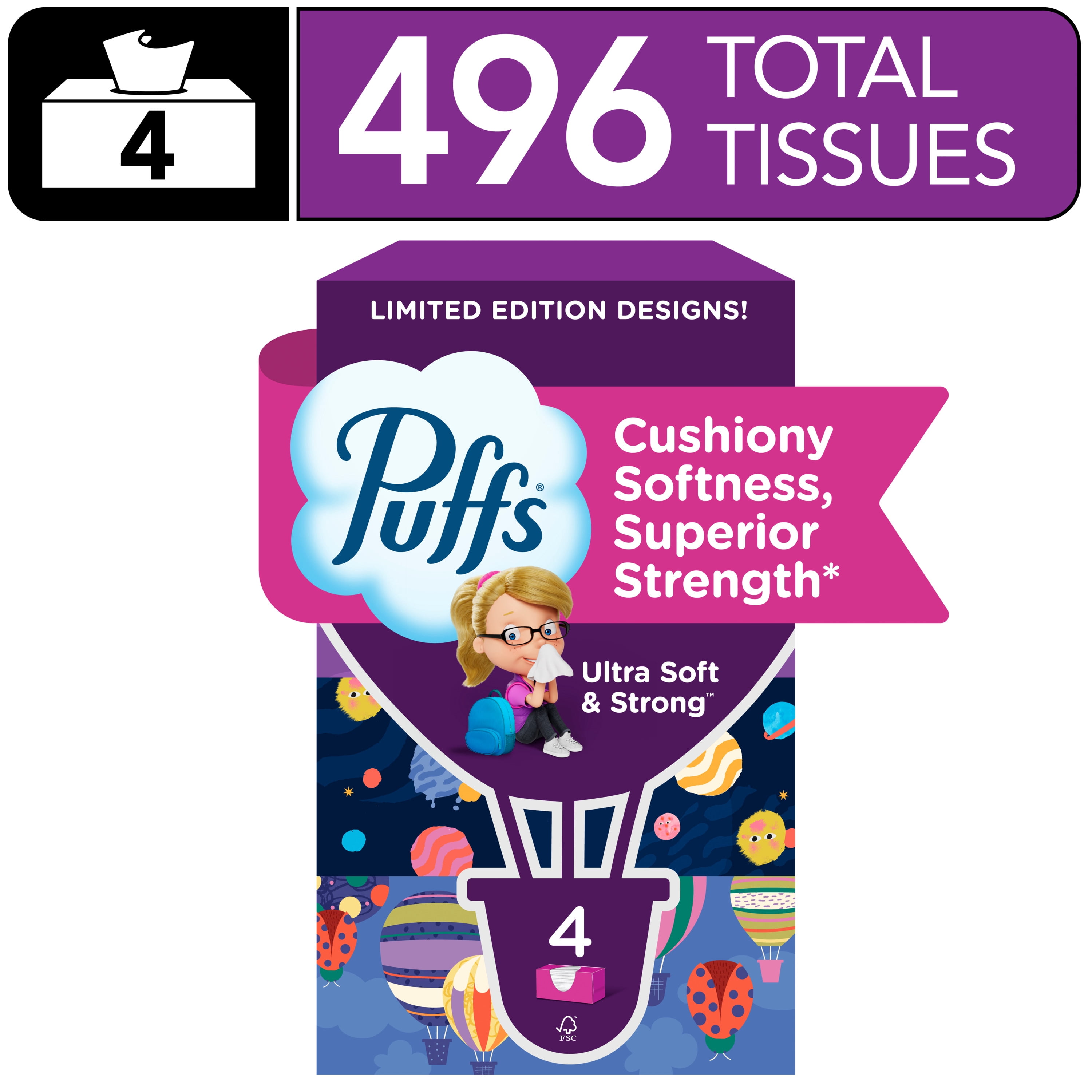 Puffs Ultra Soft Facial Tissues, Back-to-School Exculsive, 4 Rectangle ...