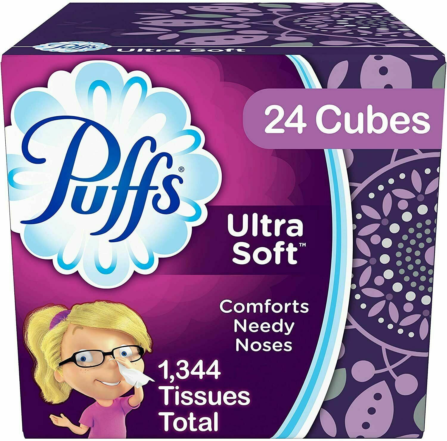 Puffs Ultra Soft Family Size Facial Tissues, 24 Cube Boxes, 56 per Cube ...