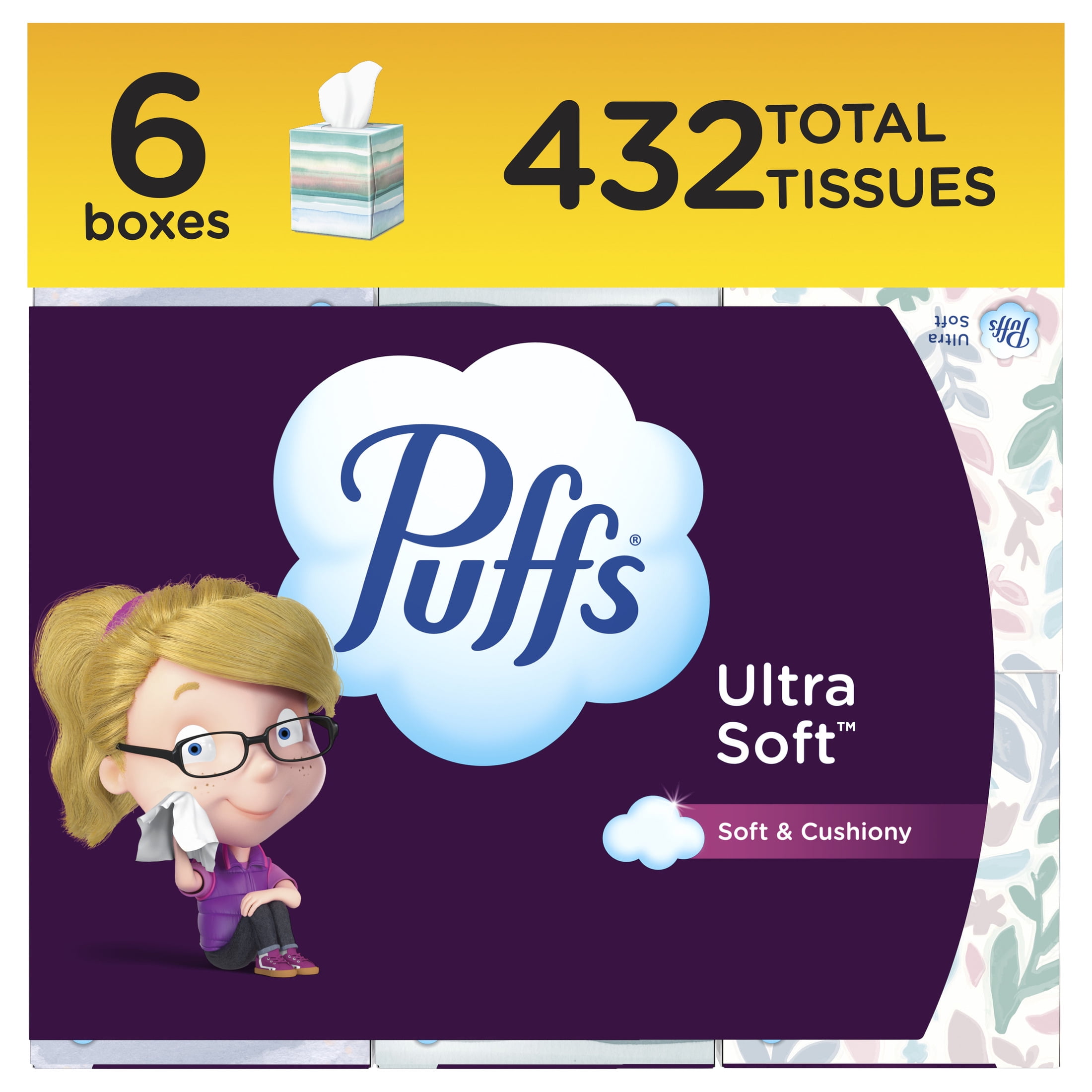Puffs Ultra Soft Facial Tissues, 6 Mega Cube Box, 72 Facial Tissues Per ...