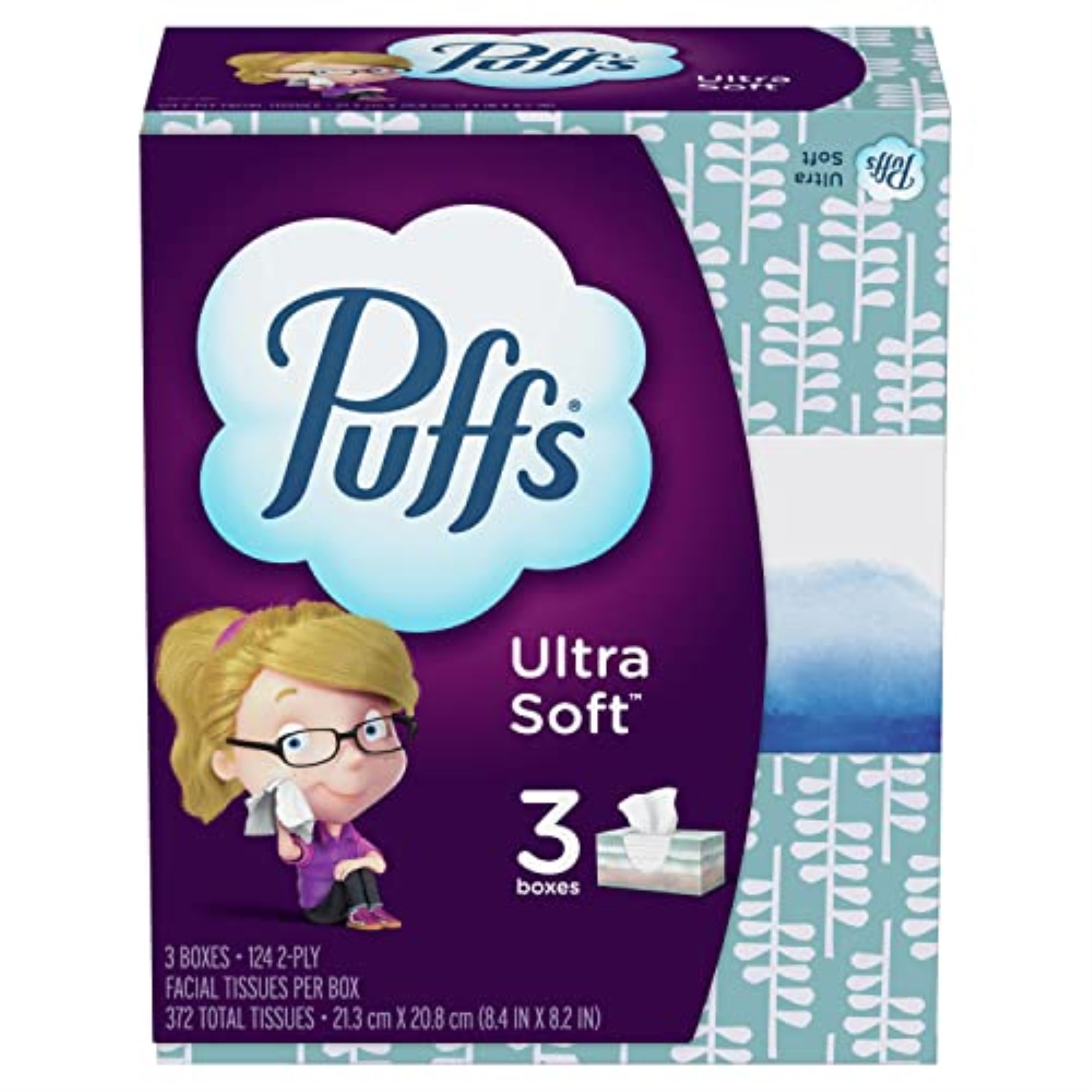 Puffs Ultra Soft Facial Tissues, Family Size Box, 124 Facial Tissues ...