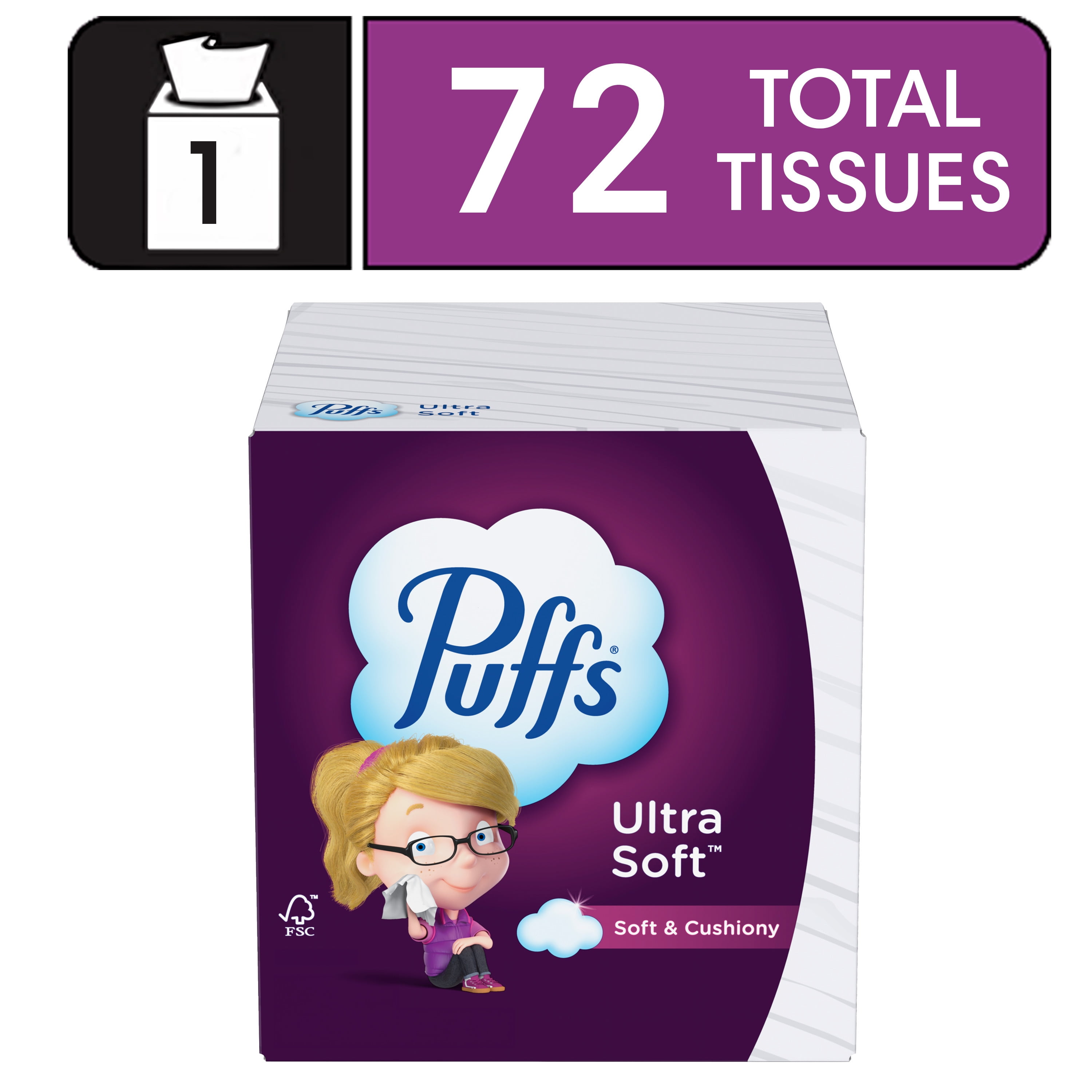 Puffs Ultra Soft, Mega Cube Box Non-Lotion Facial Tissue, Purple Pack ...