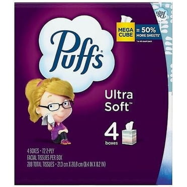 Puffs Ultra Soft Non-Lotion Facial Tissues, 124 ct Family Size Box, 3pk ...